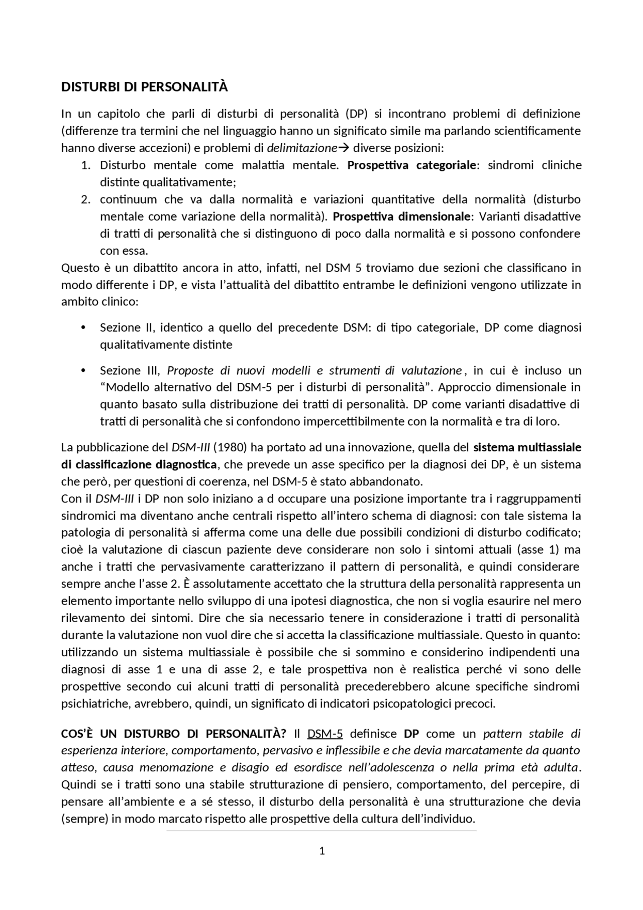 La Personalità E I Suoi Disturbi Riassunto Docsity