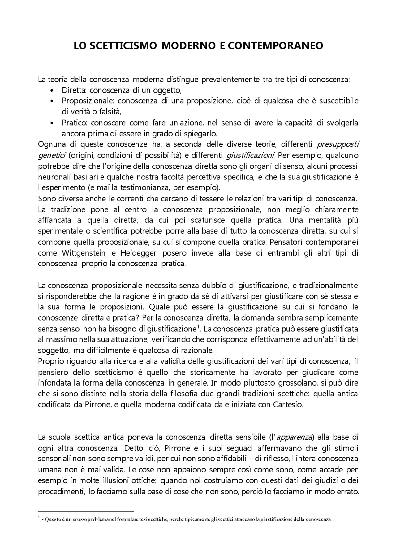 Lo scetticismo nella filosofia moderna e contemporanea - Docsity