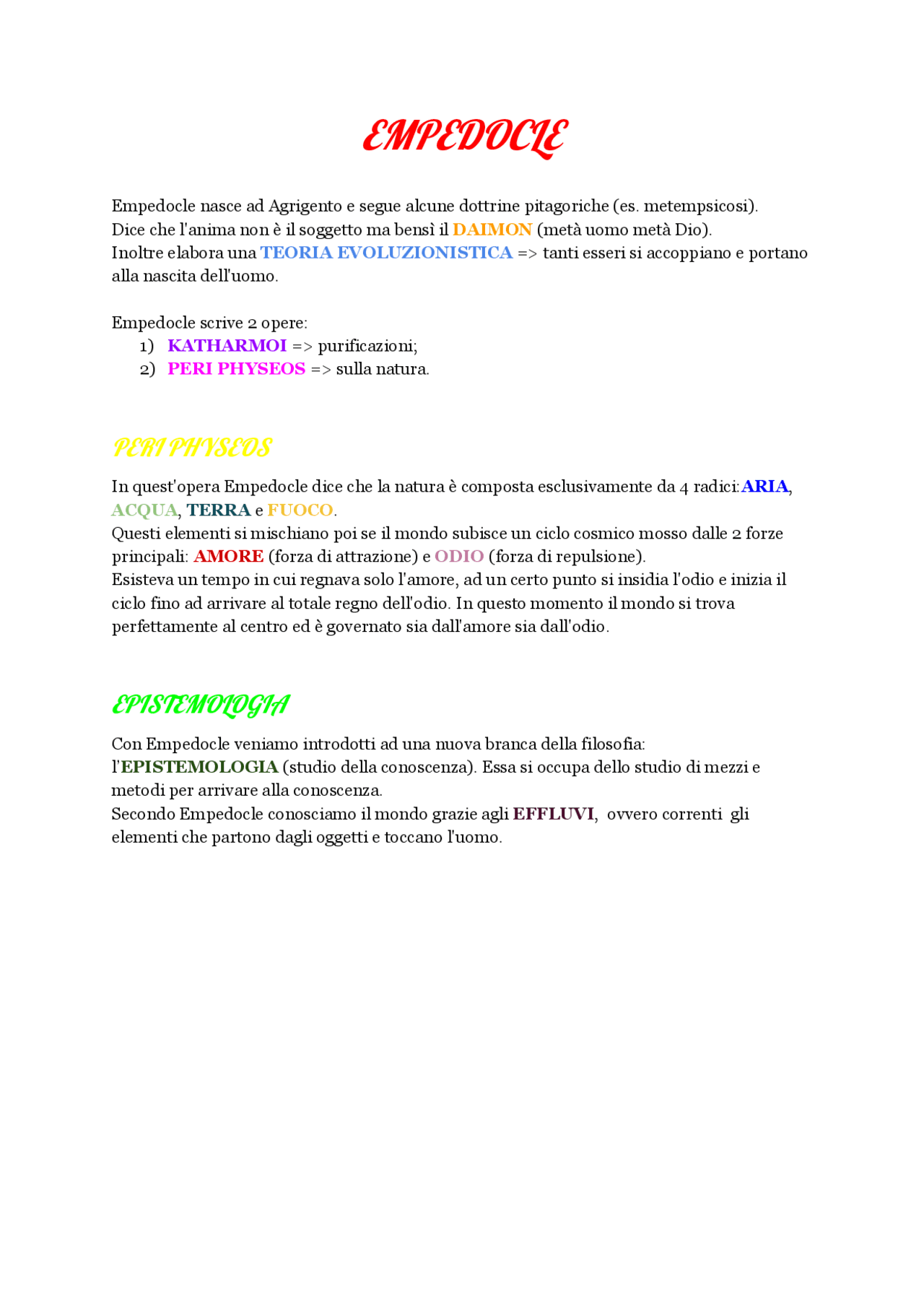 Il Filosofo Empedocle Appunti Di Filosofia Docsity