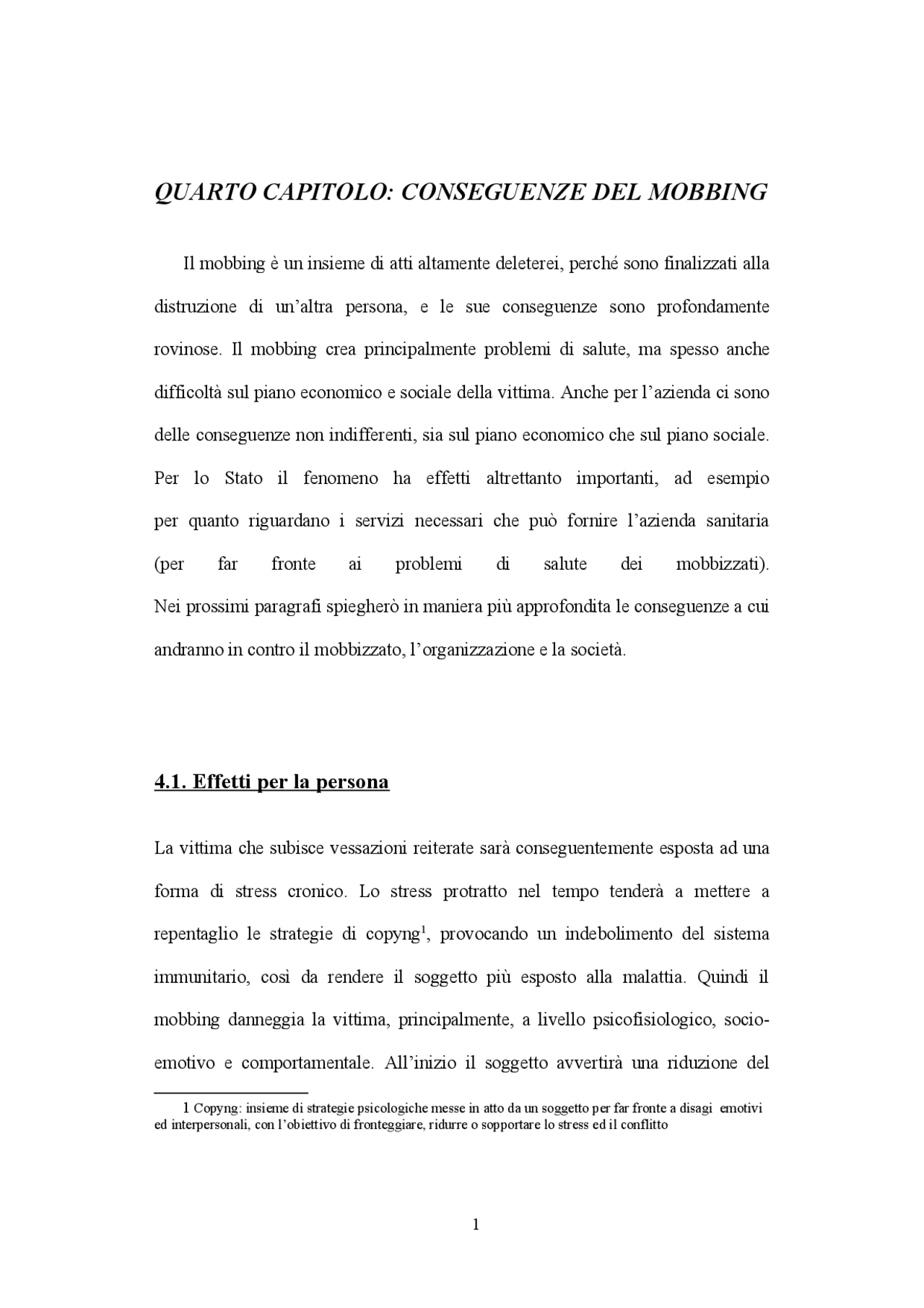 Conseguenze Del Mobbing Docsity