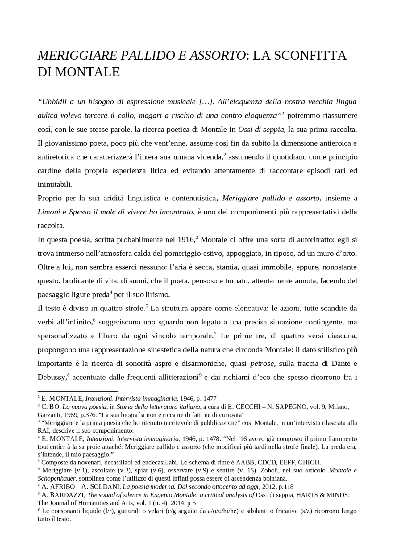 Meriggiare Pallido E Assorto Analisi Testuale Docsity