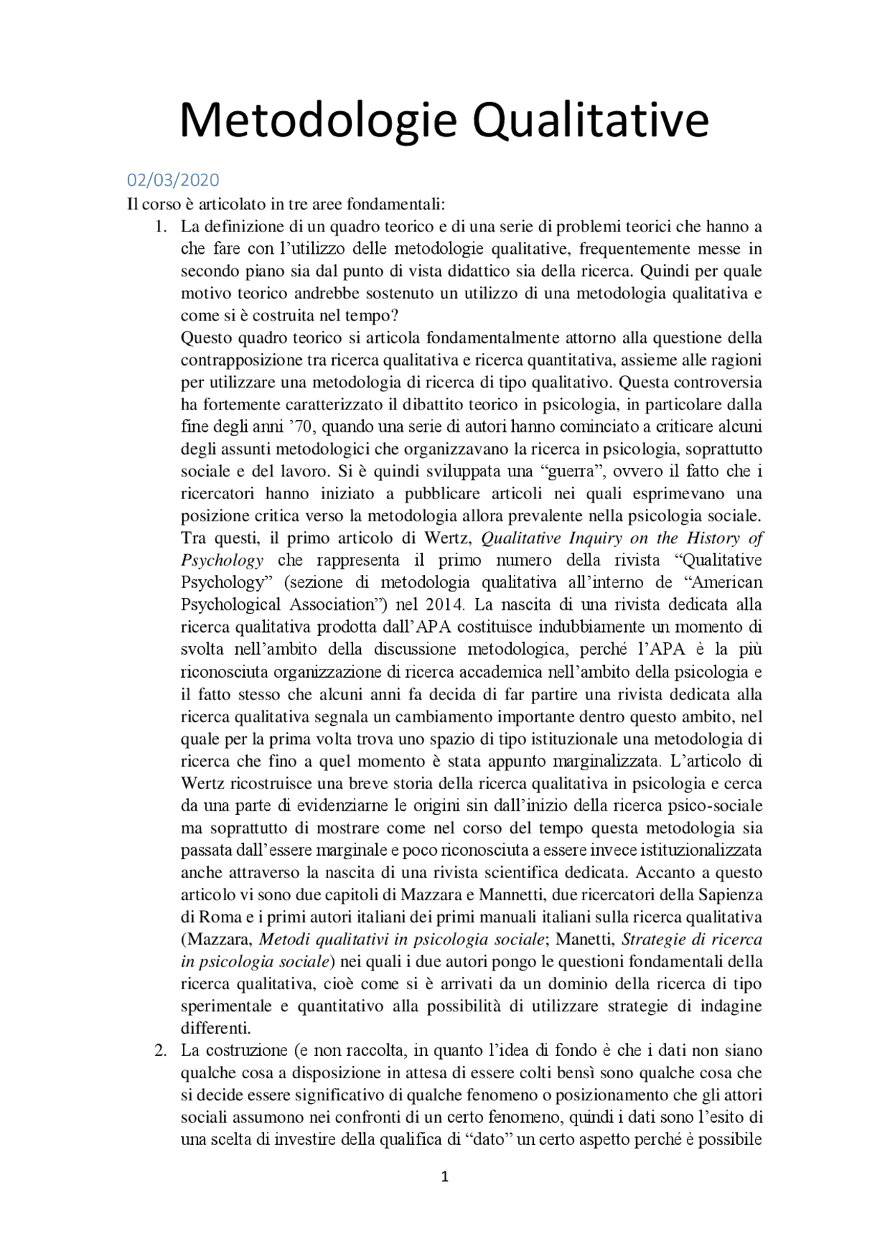 Corso Di Metodologie Qualitative Docsity