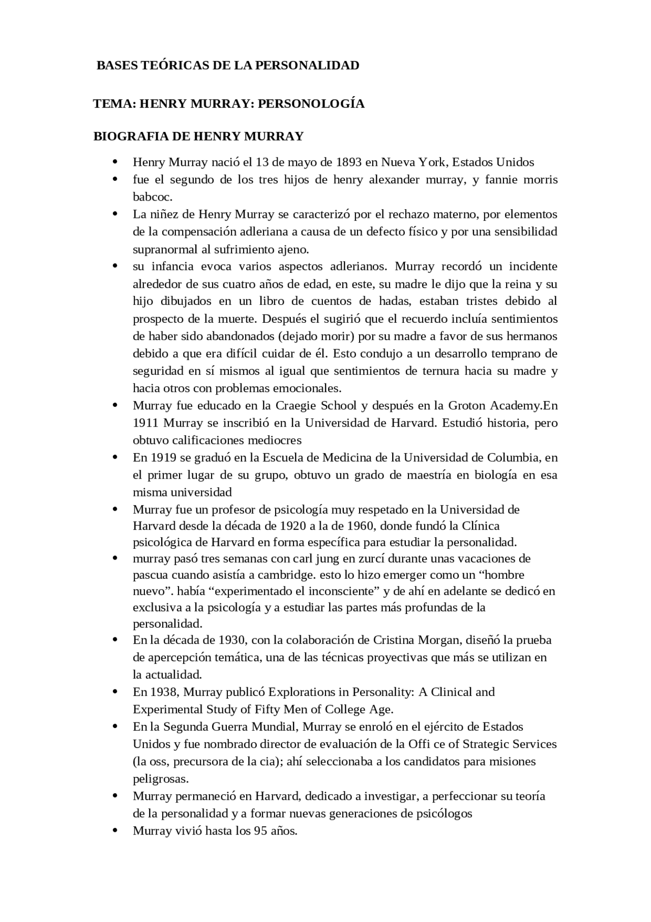 Henry Murray Biografia, aportes a la psicologia | Resúmenes de ...
