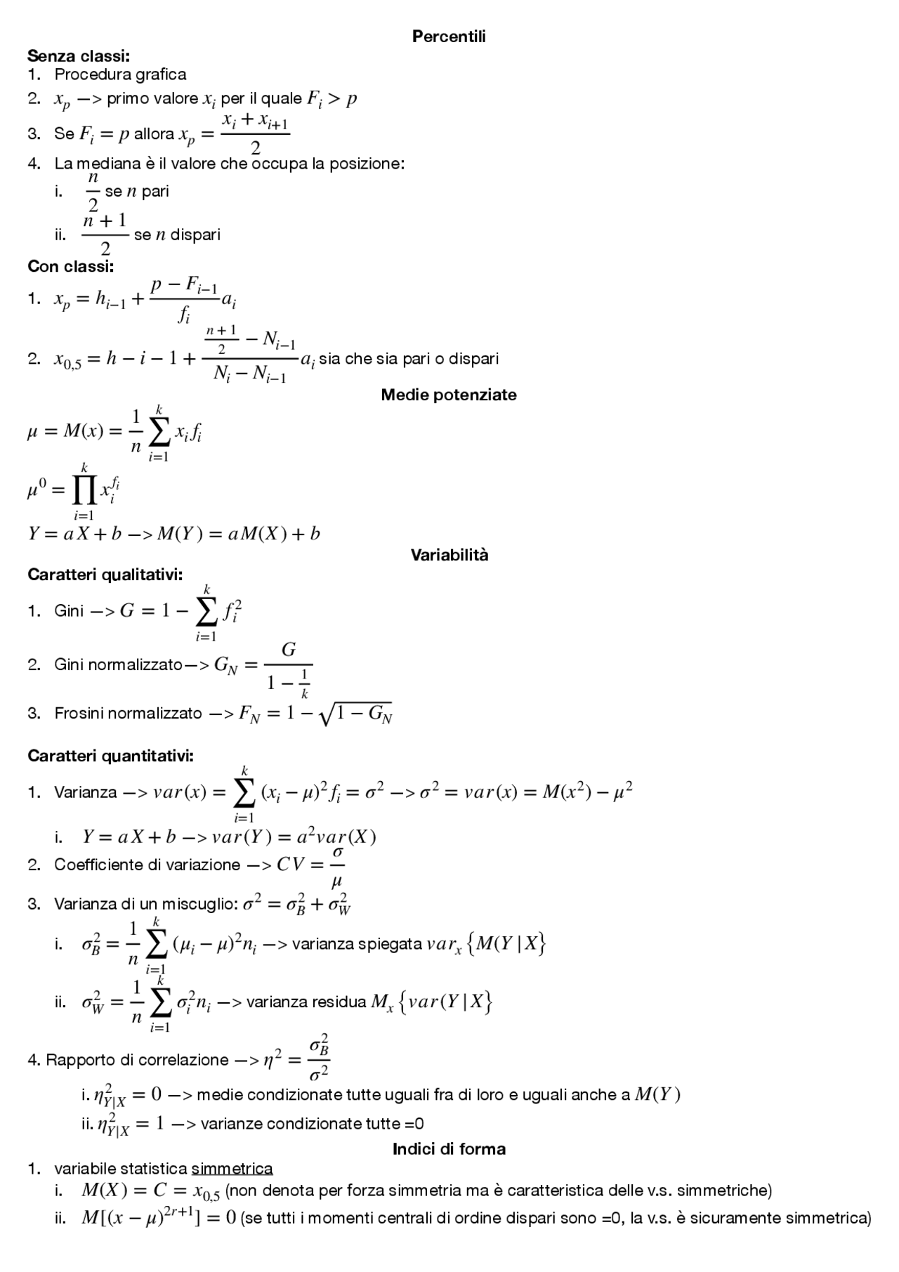 Formulario di statistica - Docsity