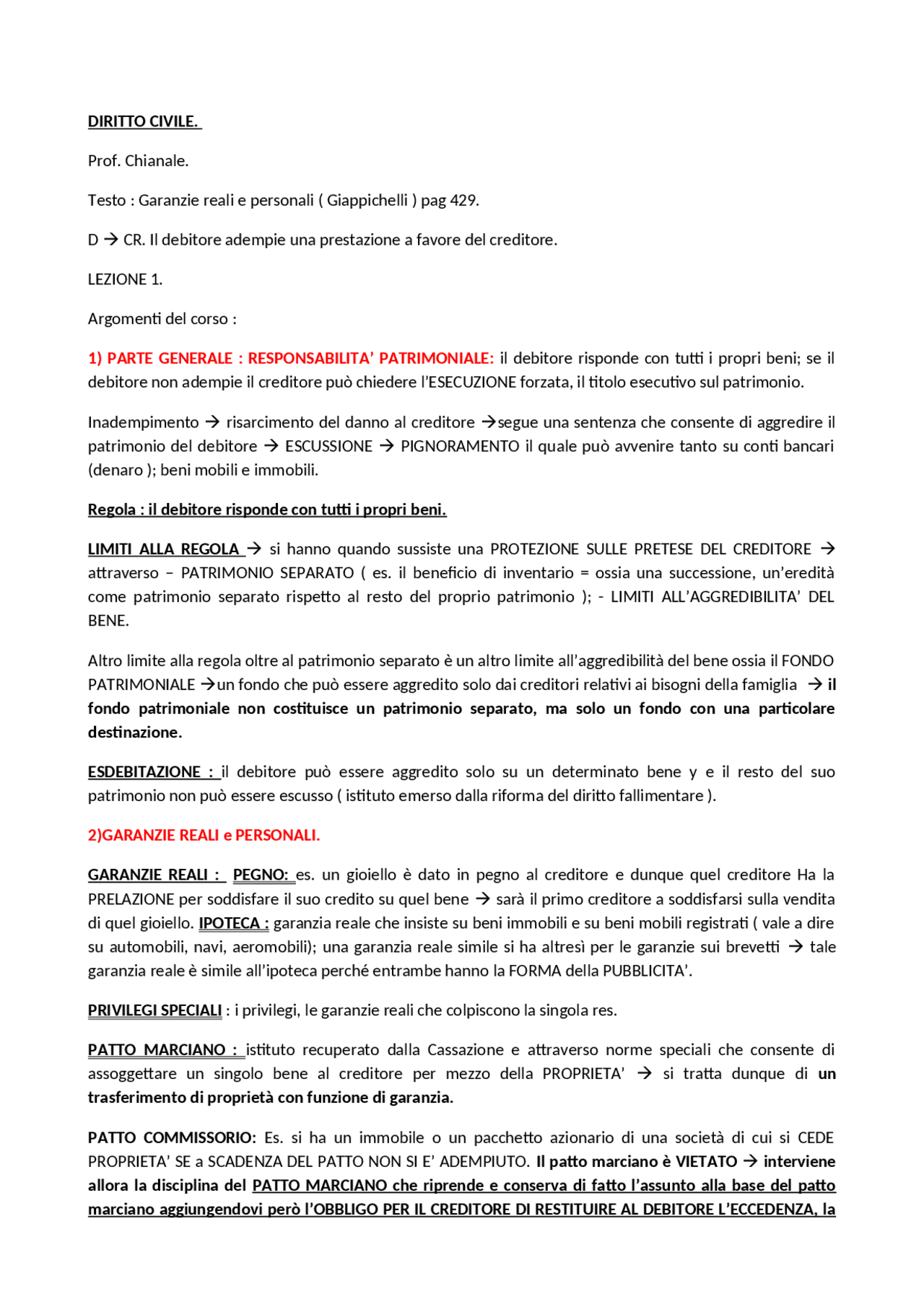 Lezioni Di Diritto Civile Chianale Docsity