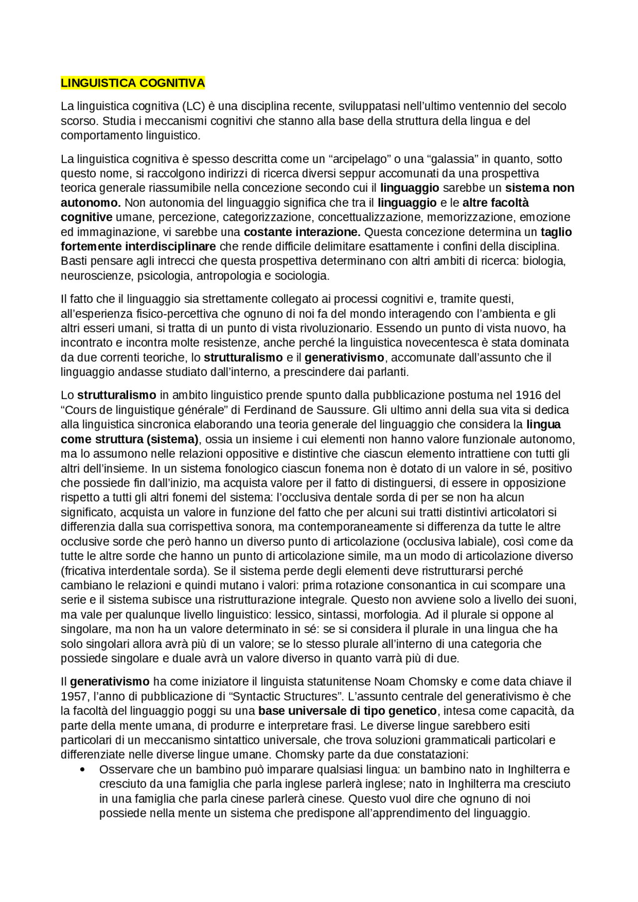 Linguistica Cognitiva Docsity