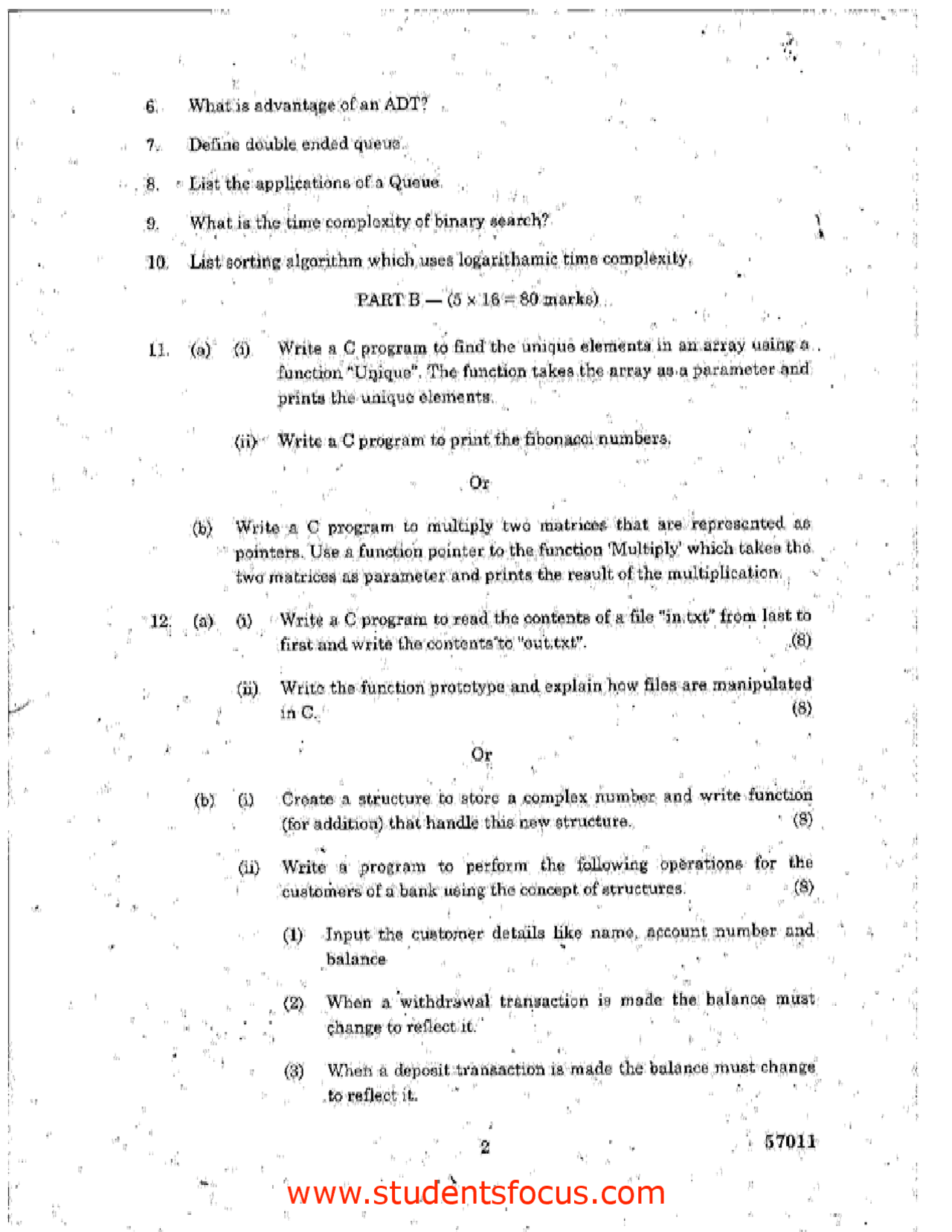 Data Structures Question Paper Docsity
