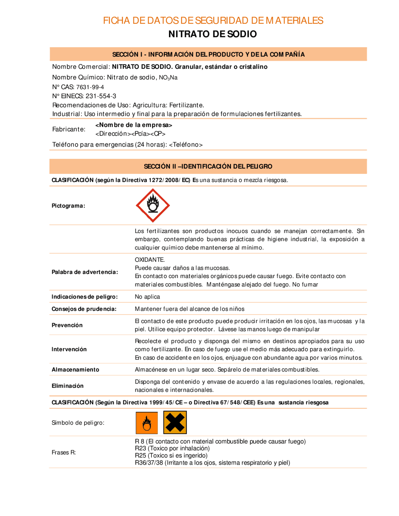 MSDS NITRATI DE SODIO - Docsity