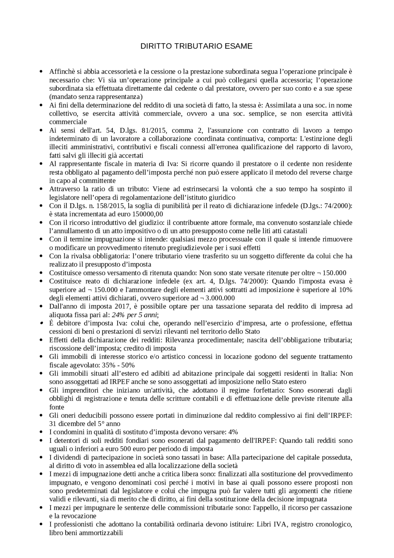 Esame diritto tributario - Docsity