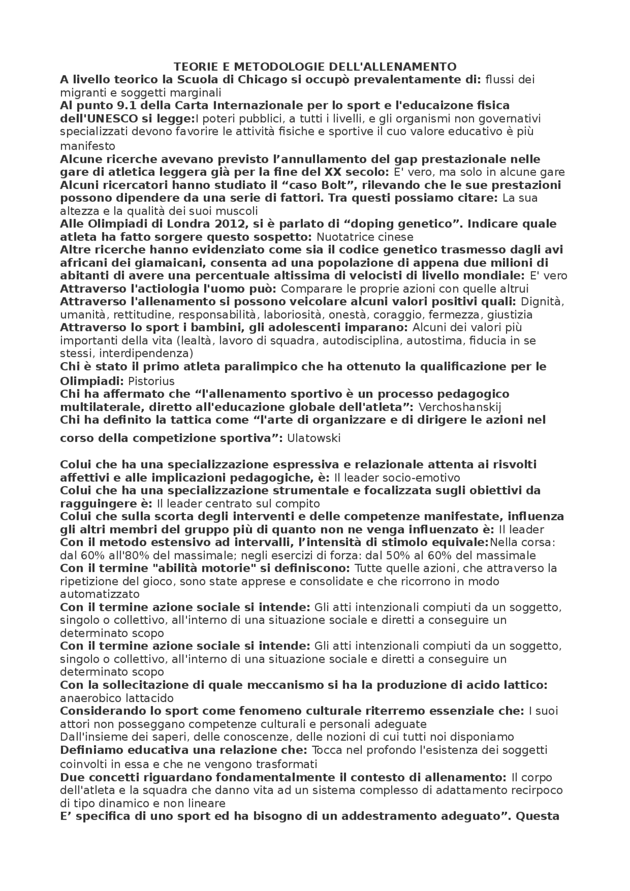 Teorie E Metodologie Dellallenamento Esercizi Di Scienze Motorie