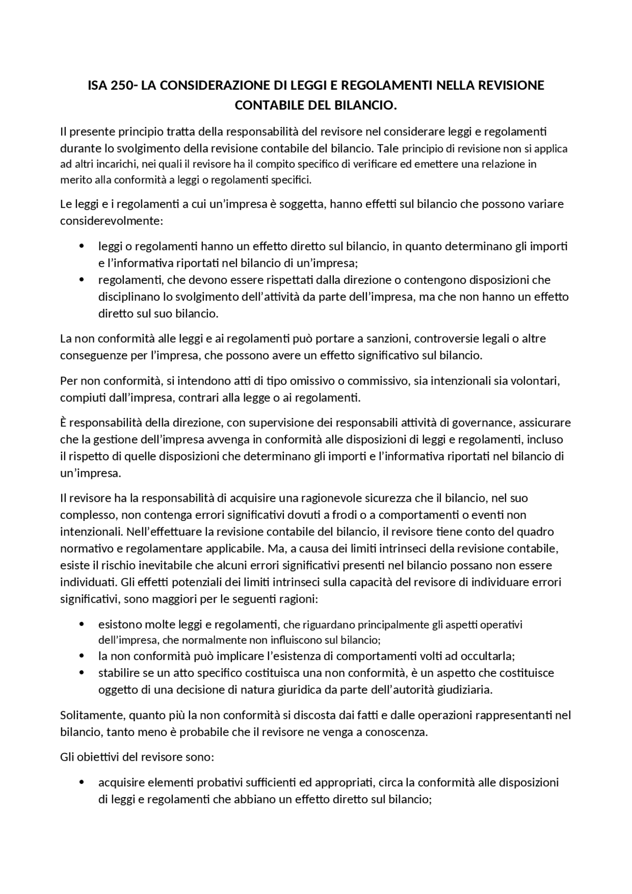 PRINCIPIO DI REVISIONE ISA 250 ITALIA - Docsity