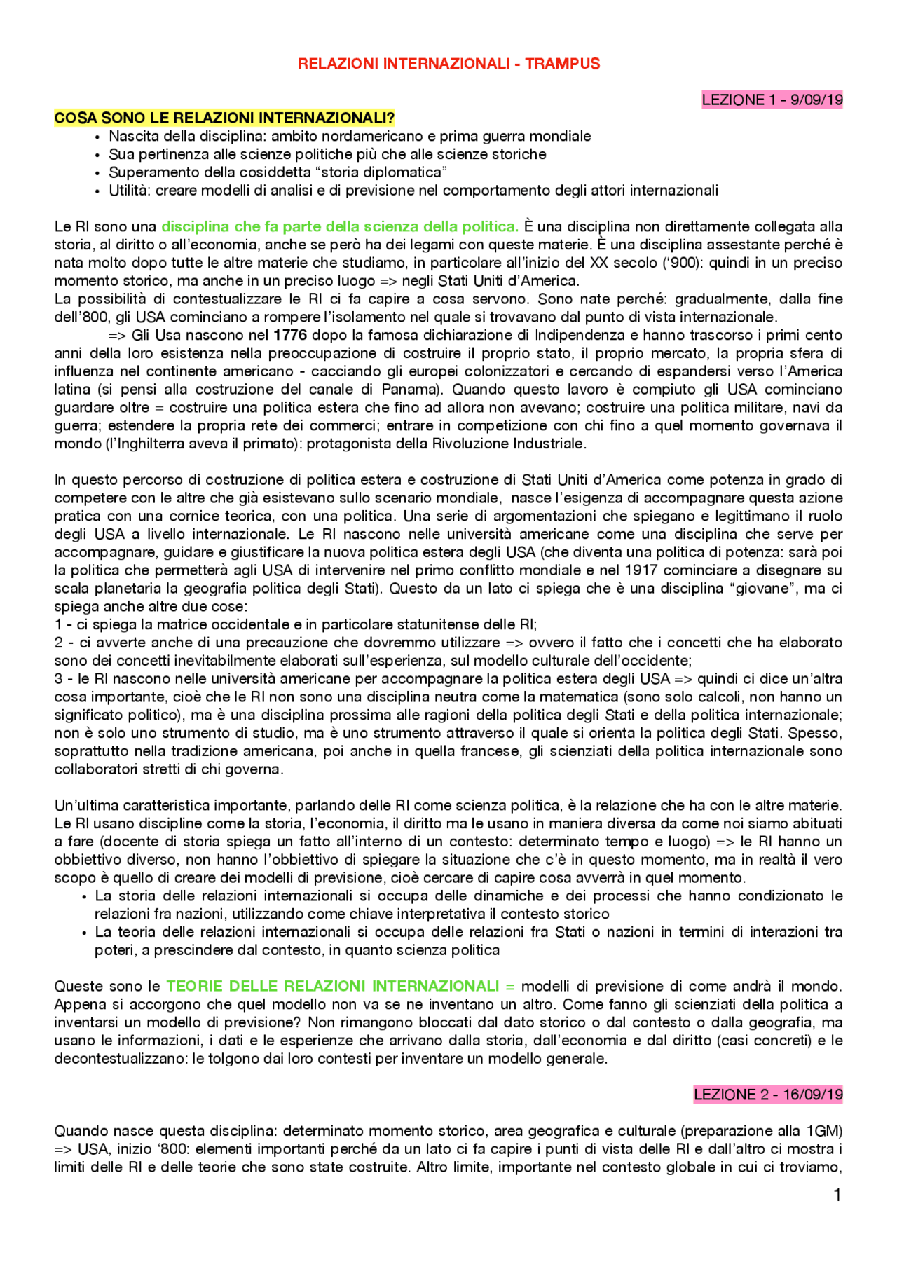 Appunti Relazioni Internazionali Docsity