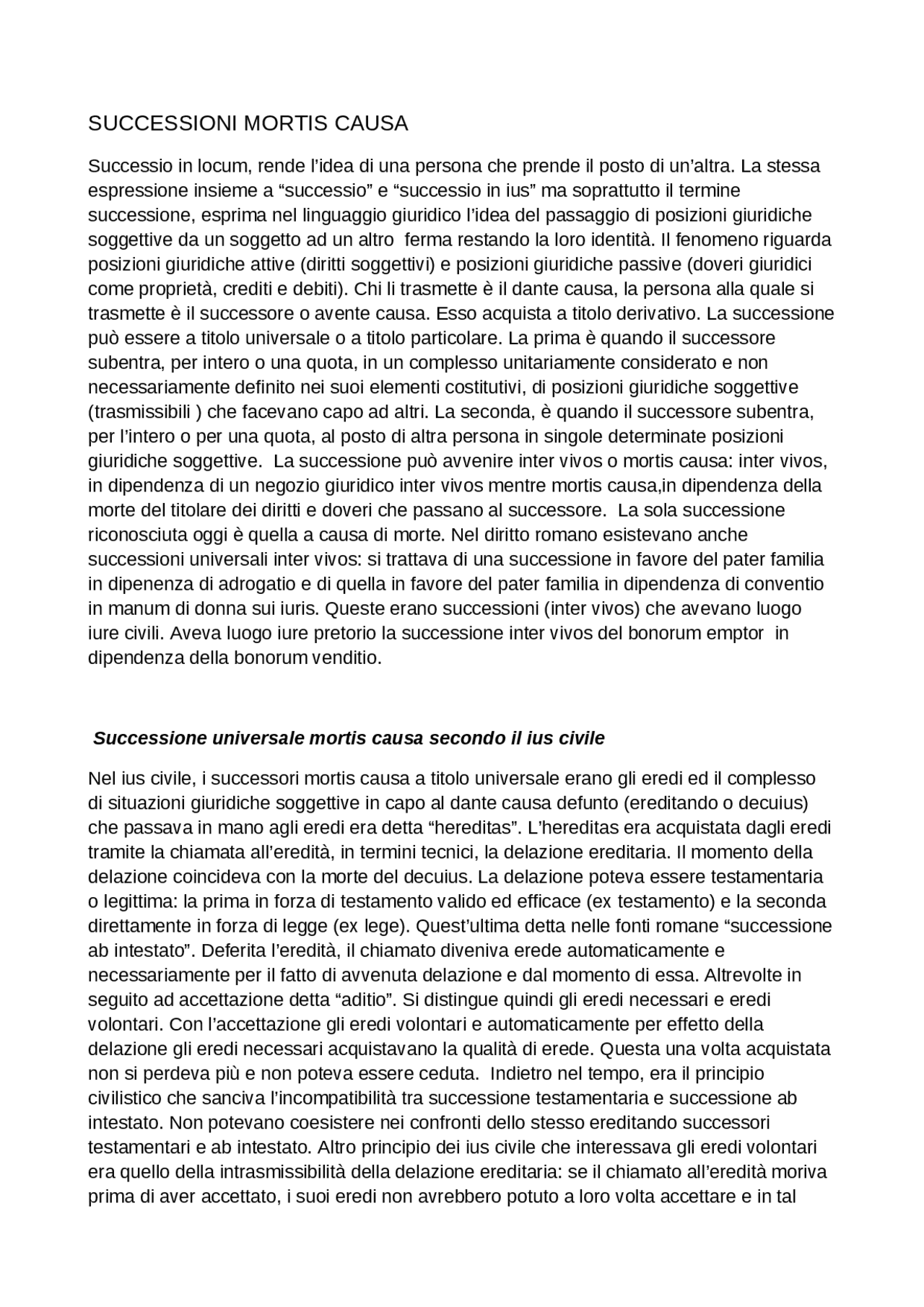 Capitolo Sulle Successioni Mortis Causa Docsity