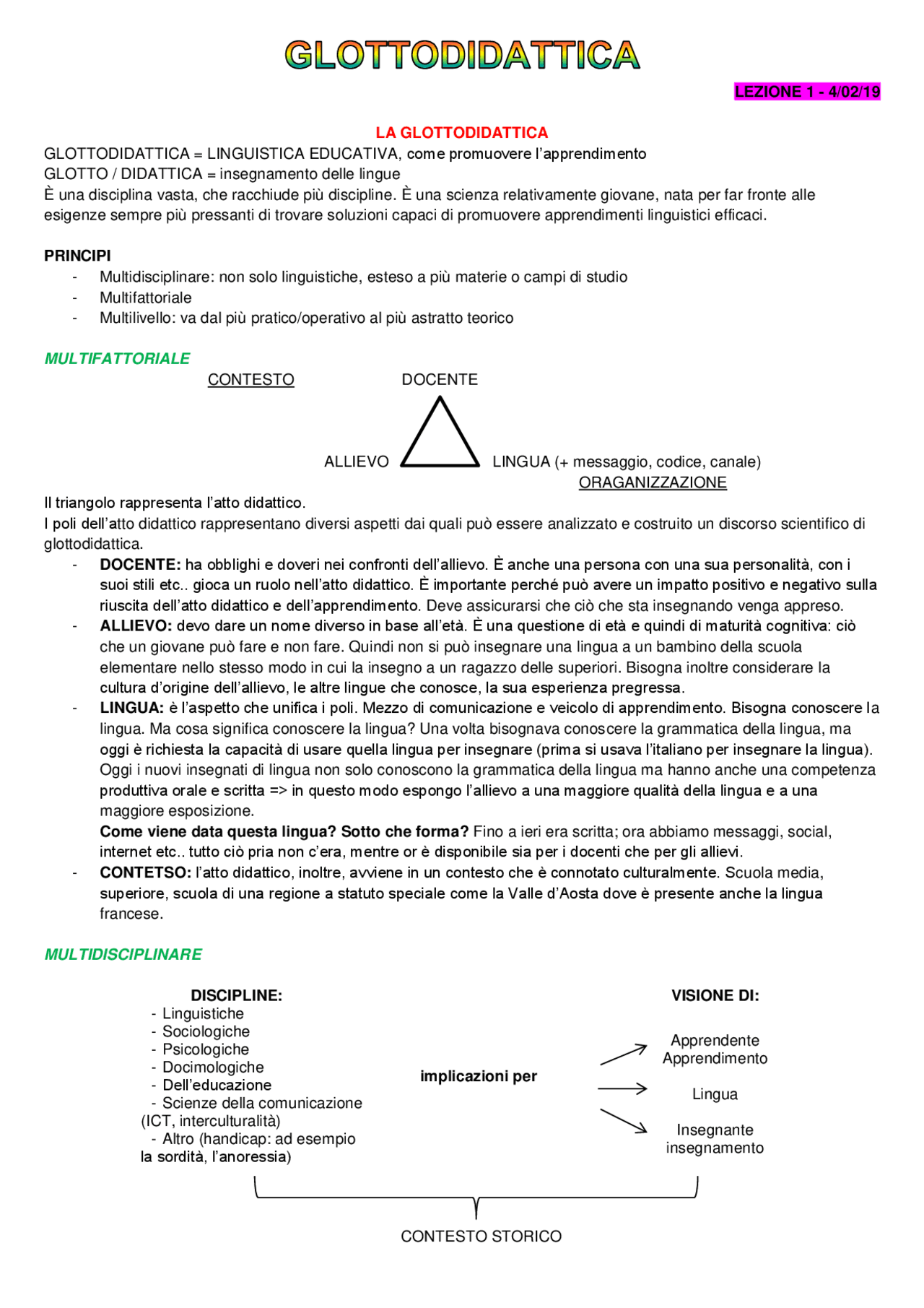Glottodidattica Appunti Docsity