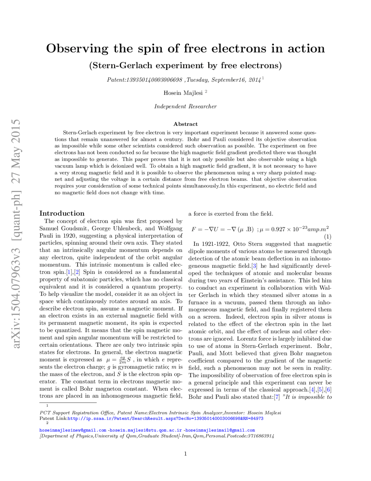 Experimento Spin Do Elétron Docsity