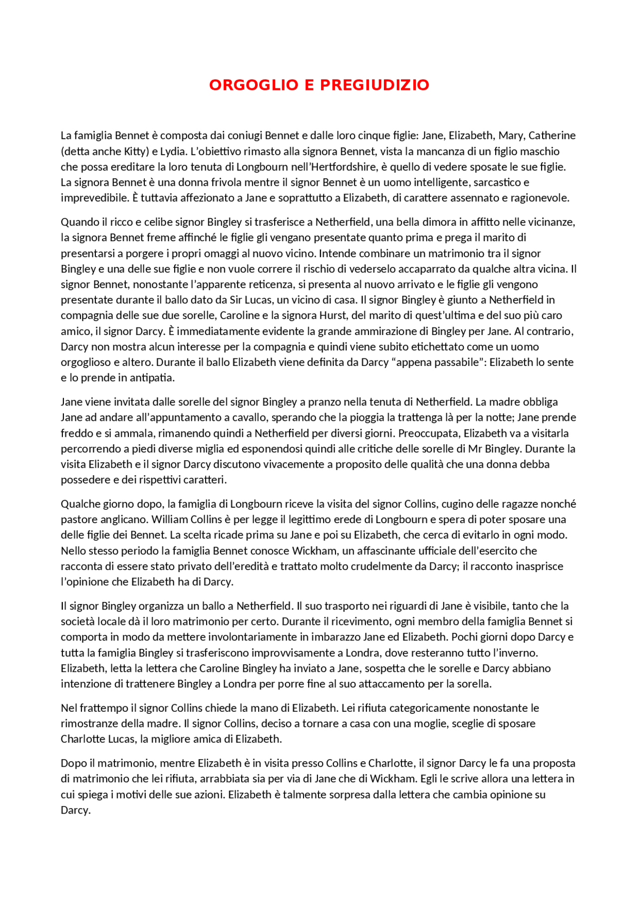 Orgoglio E Pregiudizio Docsity