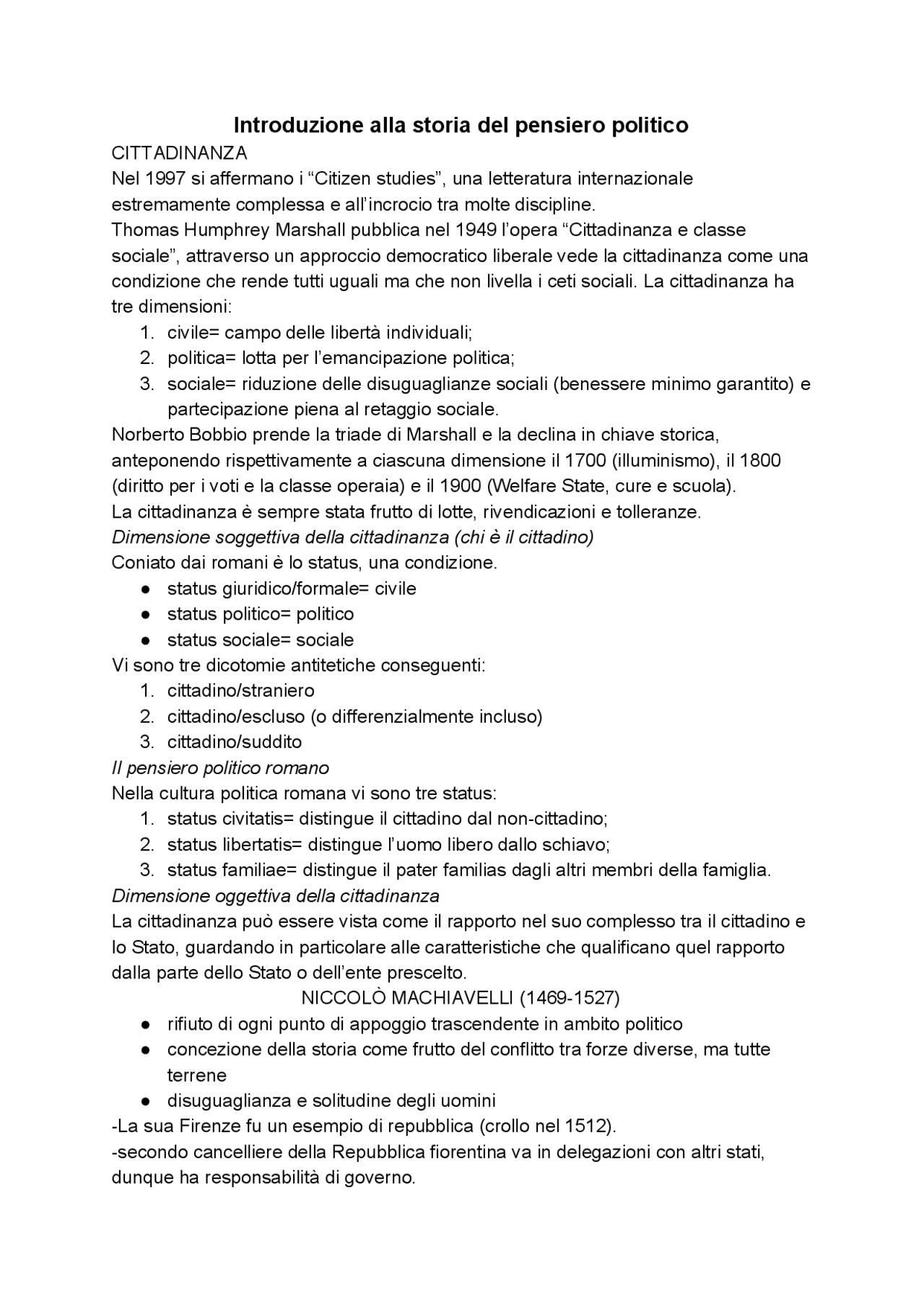 Modulo Dintroduzione Alla Storia Del Pensiero Politico Docsity