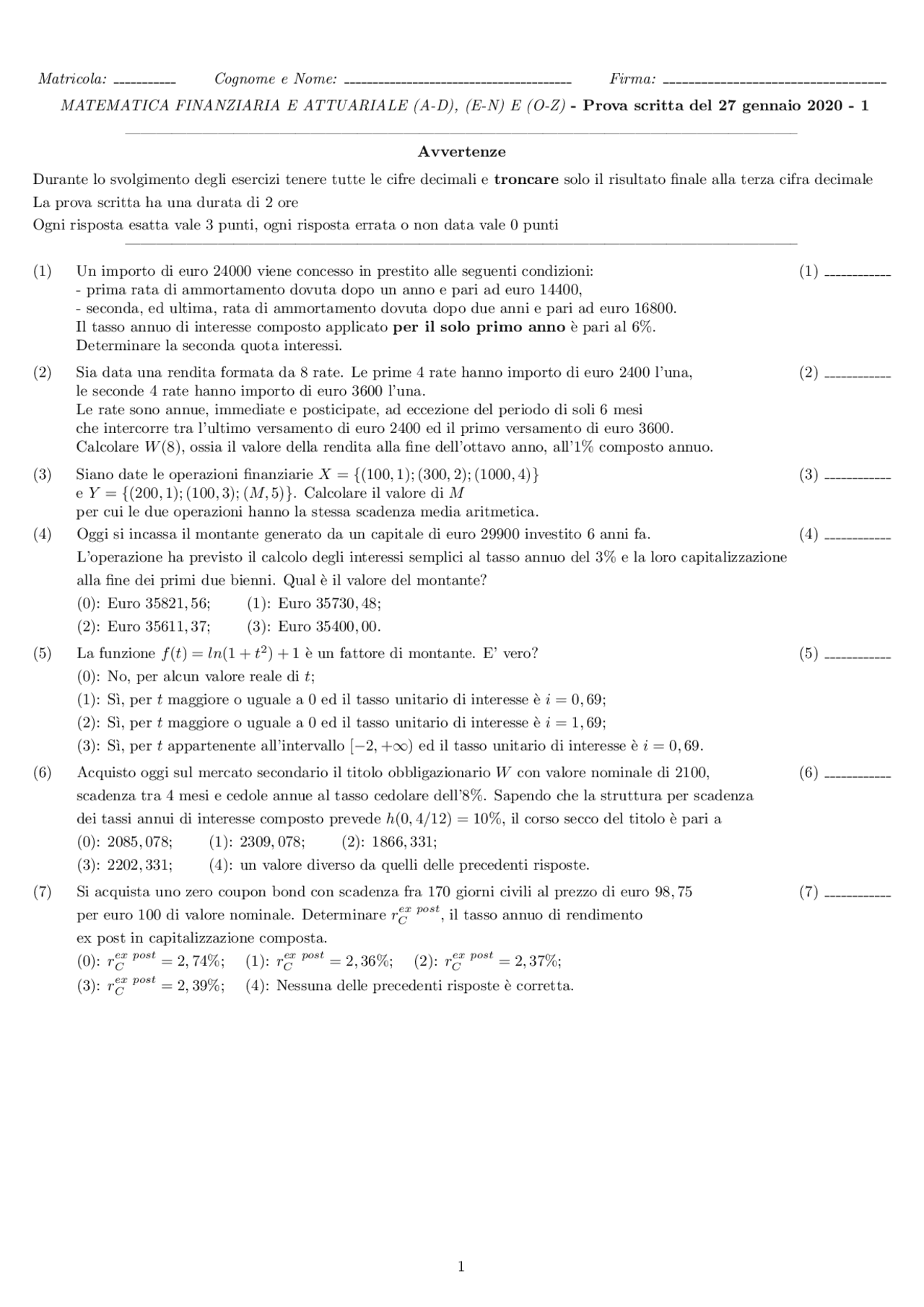 Esercizi Di Matematica Finanziaria E Attuariale Docsity