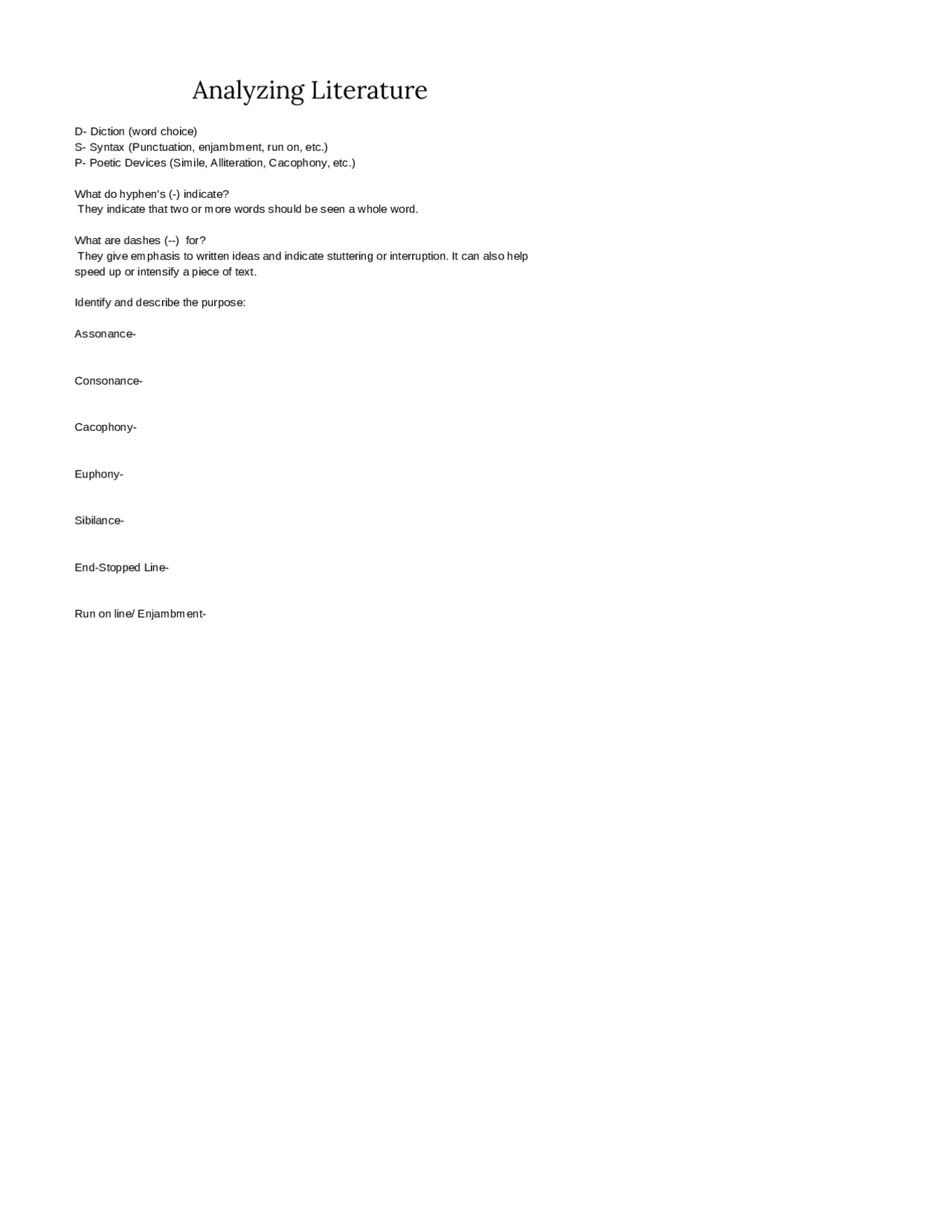 Analyzing Literature Guide Docsity