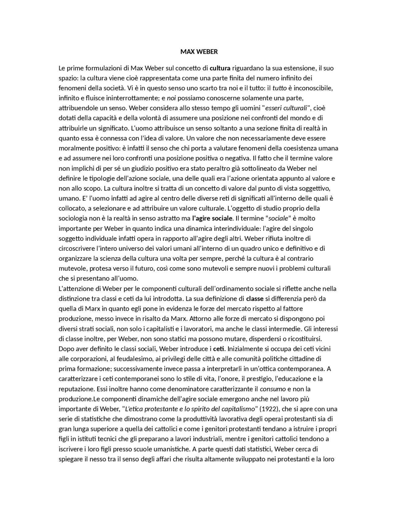 Max Weber Riassunti Docsity