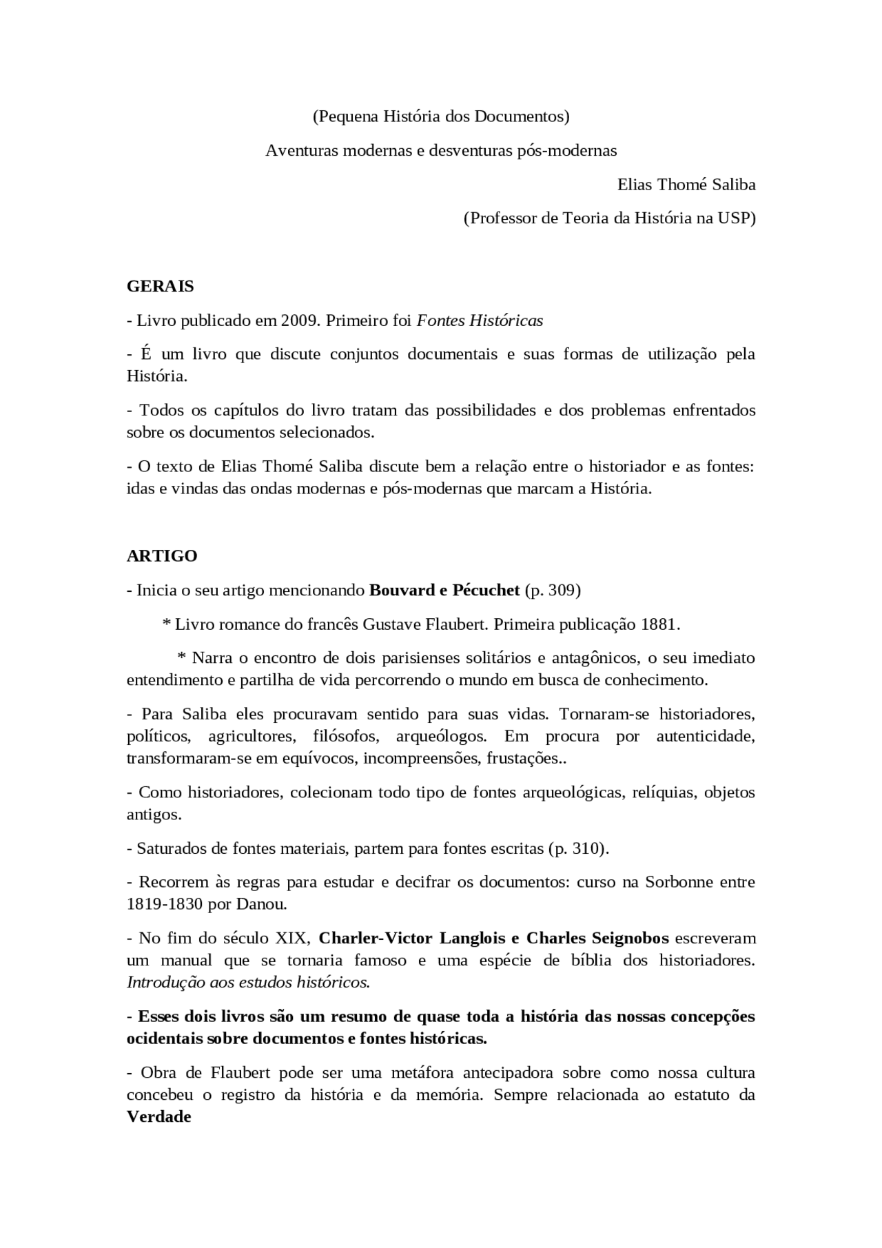 Fichamento Elias Thomé | Esquemas y mapas conceptuales Historia | Docsity