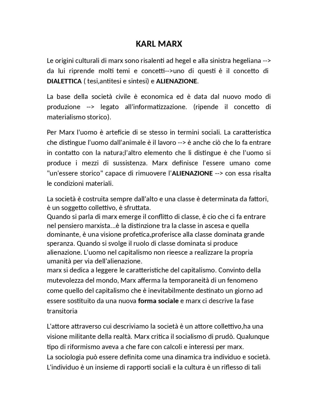 Appunti Marx Delle Lezioni Con La Prof Fassari Docsity