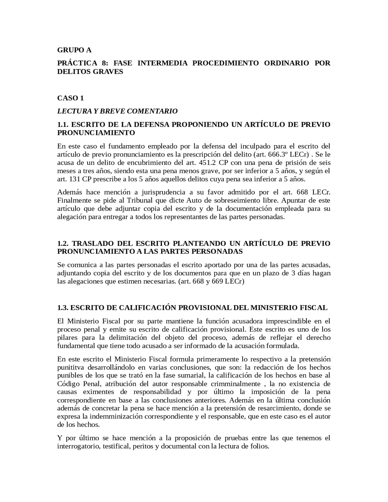 PrÁctica Procesal Penal Ejercicios De Derecho Procesal Docsity