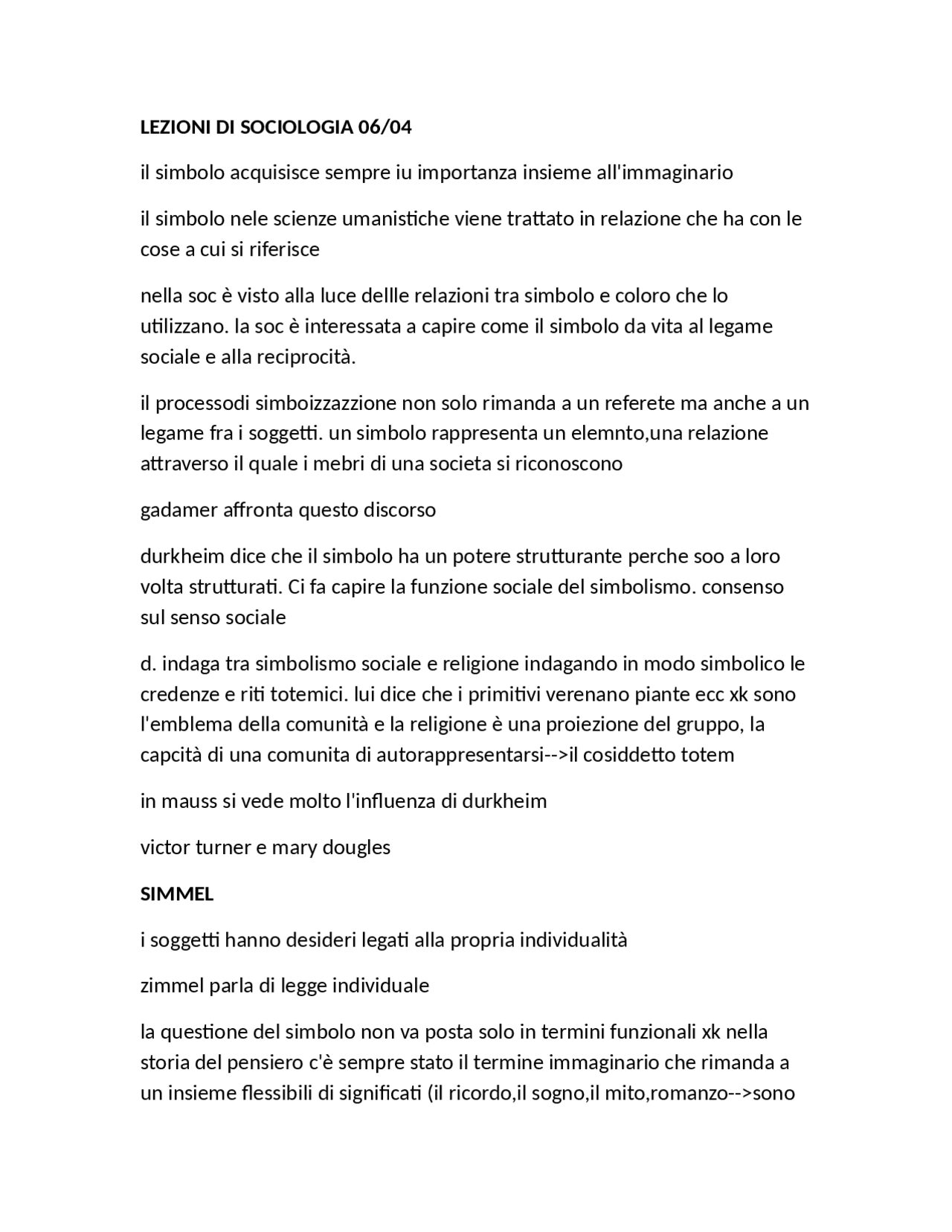 Appunti Di Simmel Presi A Lezione Con La Prof Fassari Docsity