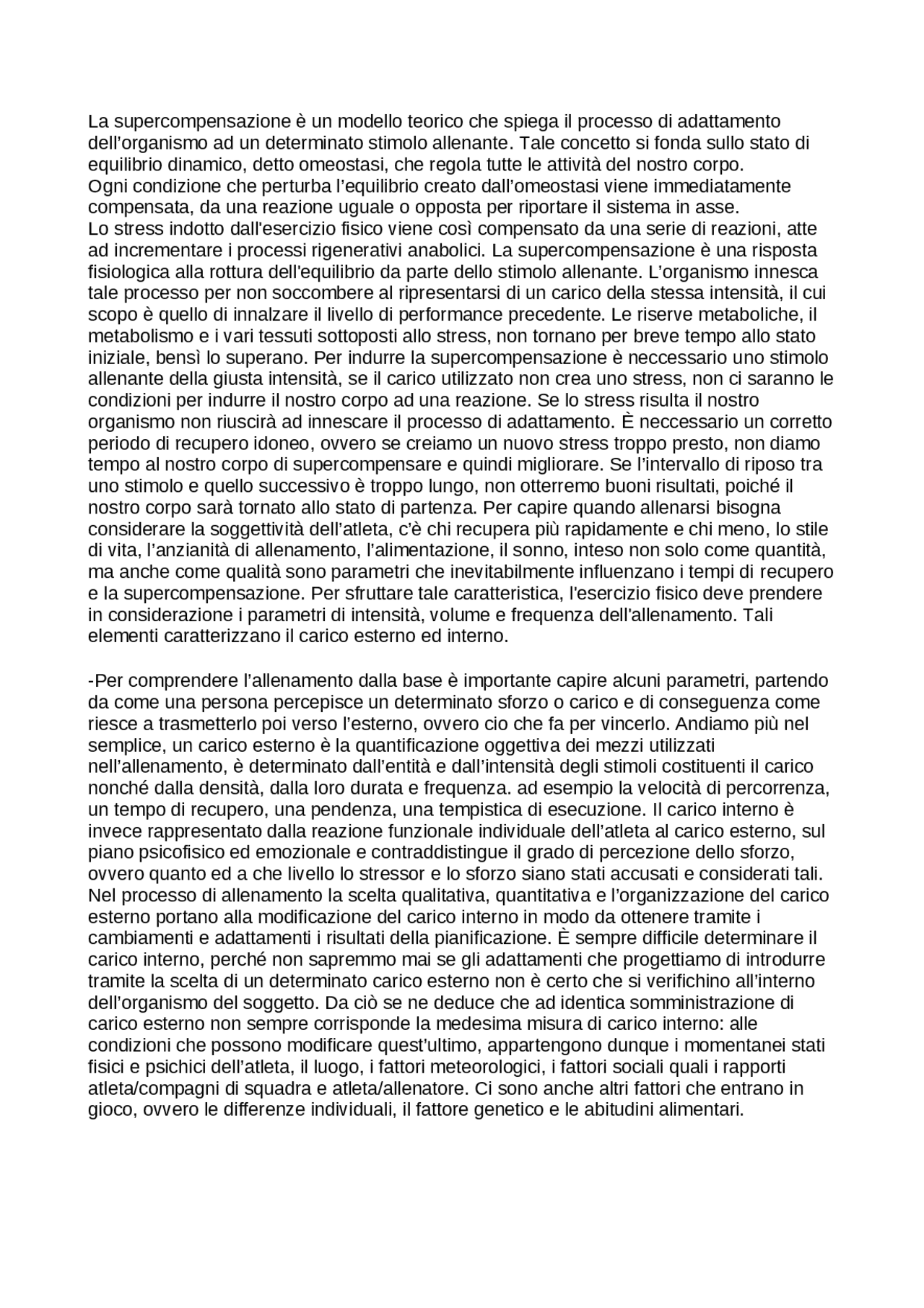 Concetti base della Supercompensazione - Docsity