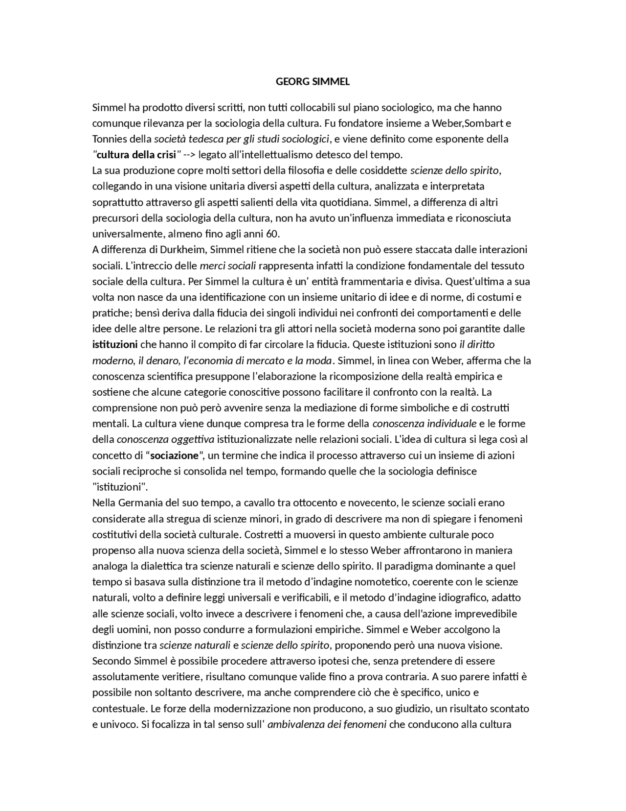 George Simmel Riassunti Docsity