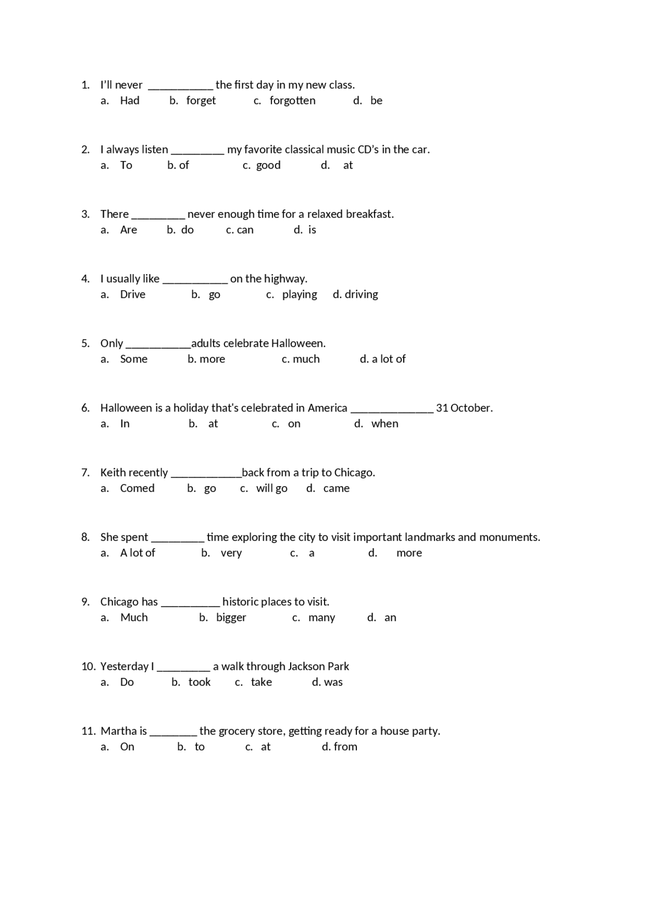 Esercizi Per Preparazione Inglese Docsity