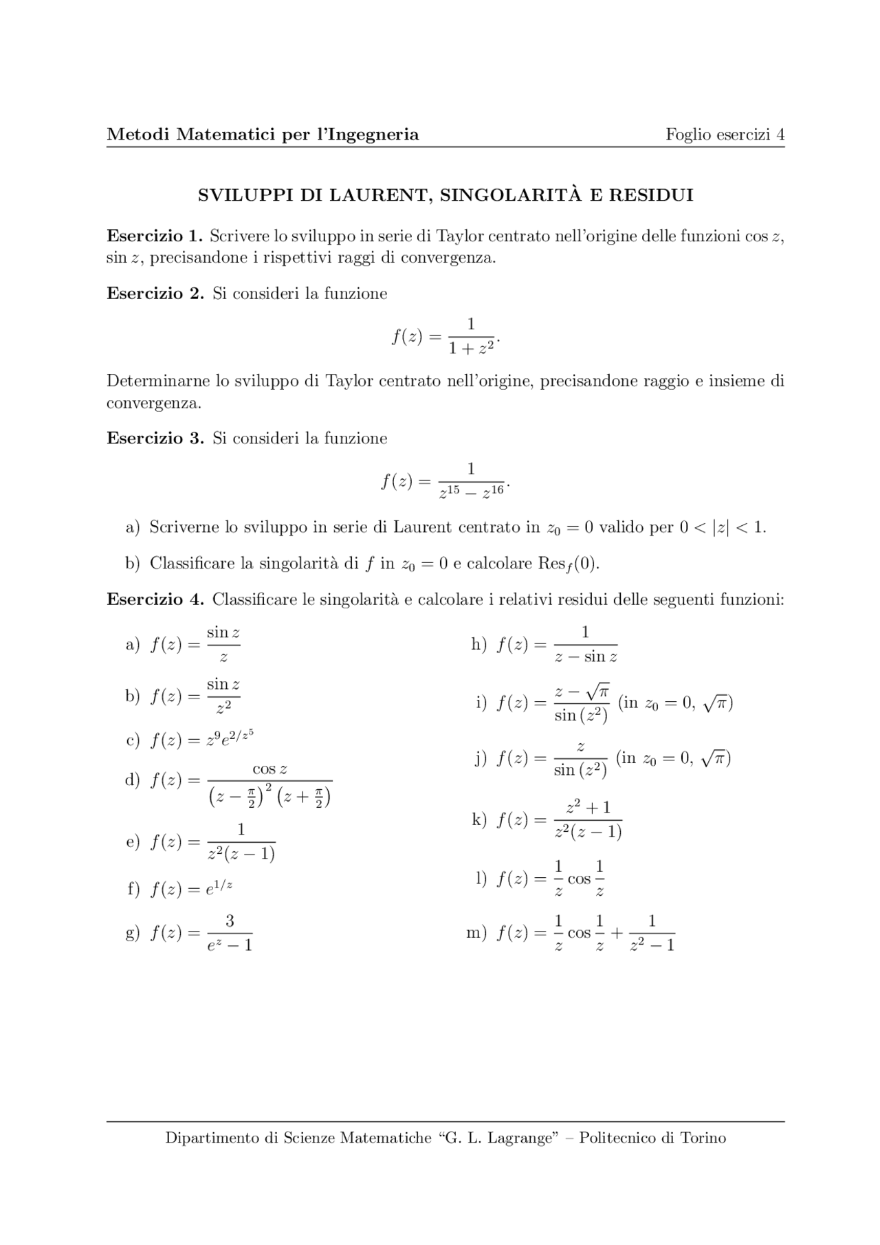 Soluzione Esercizi Metodi Matematici Docsity