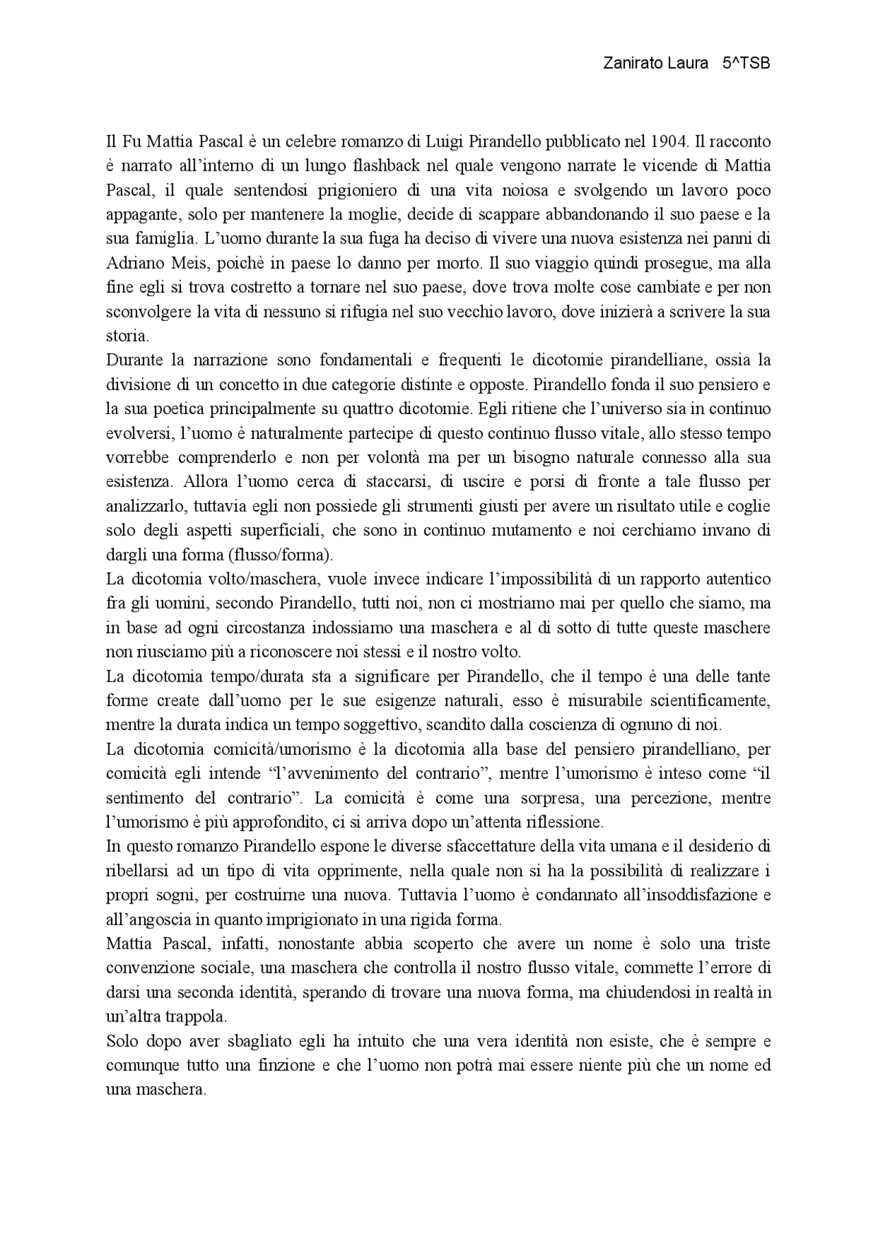 Il Fu Mattia Pascal Di Luigi Pirandello Docsity