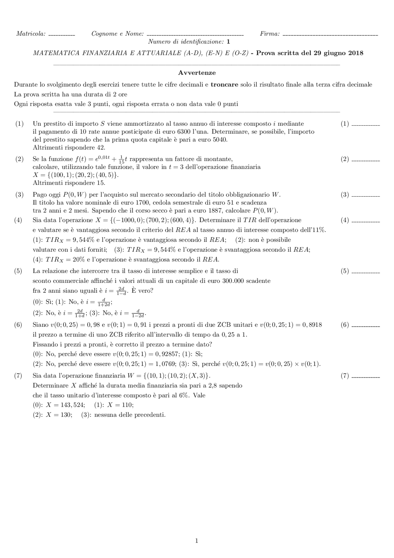Esercizi Di Matematica Finanziaria E Attuariale Docsity
