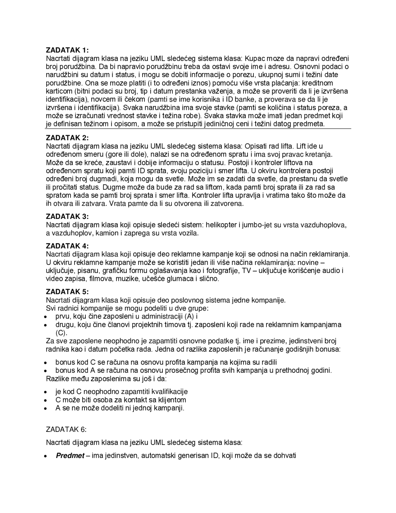 Uml Klasni Dijagram 9 Zadataka Vežbe Predlog Projektovanje Docsity