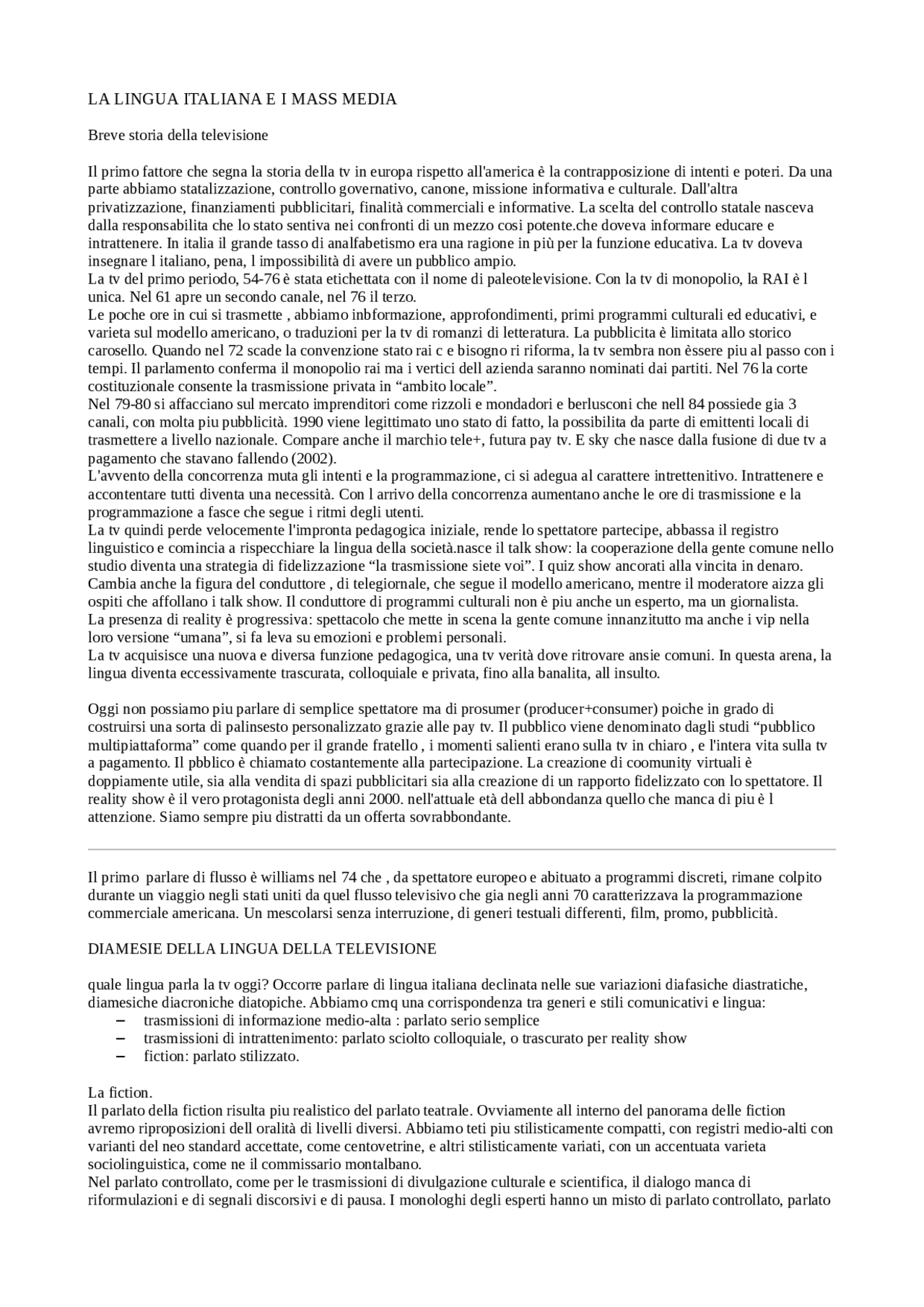 La lingua italiane e i mass media - Docsity