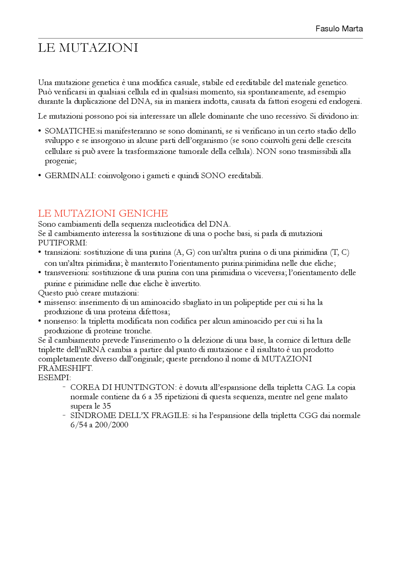Le Mutazioni Riassunto Schematico Docsity
