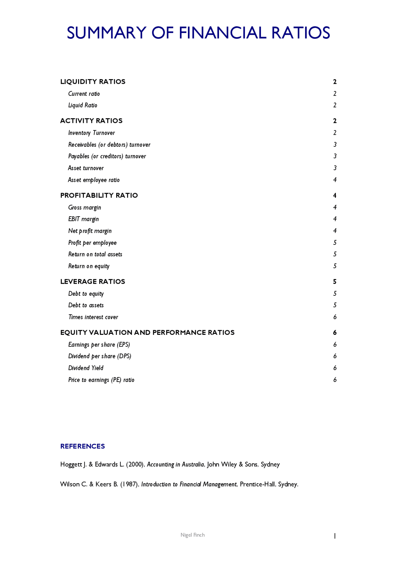 Ratio Analysis Principles Docsity