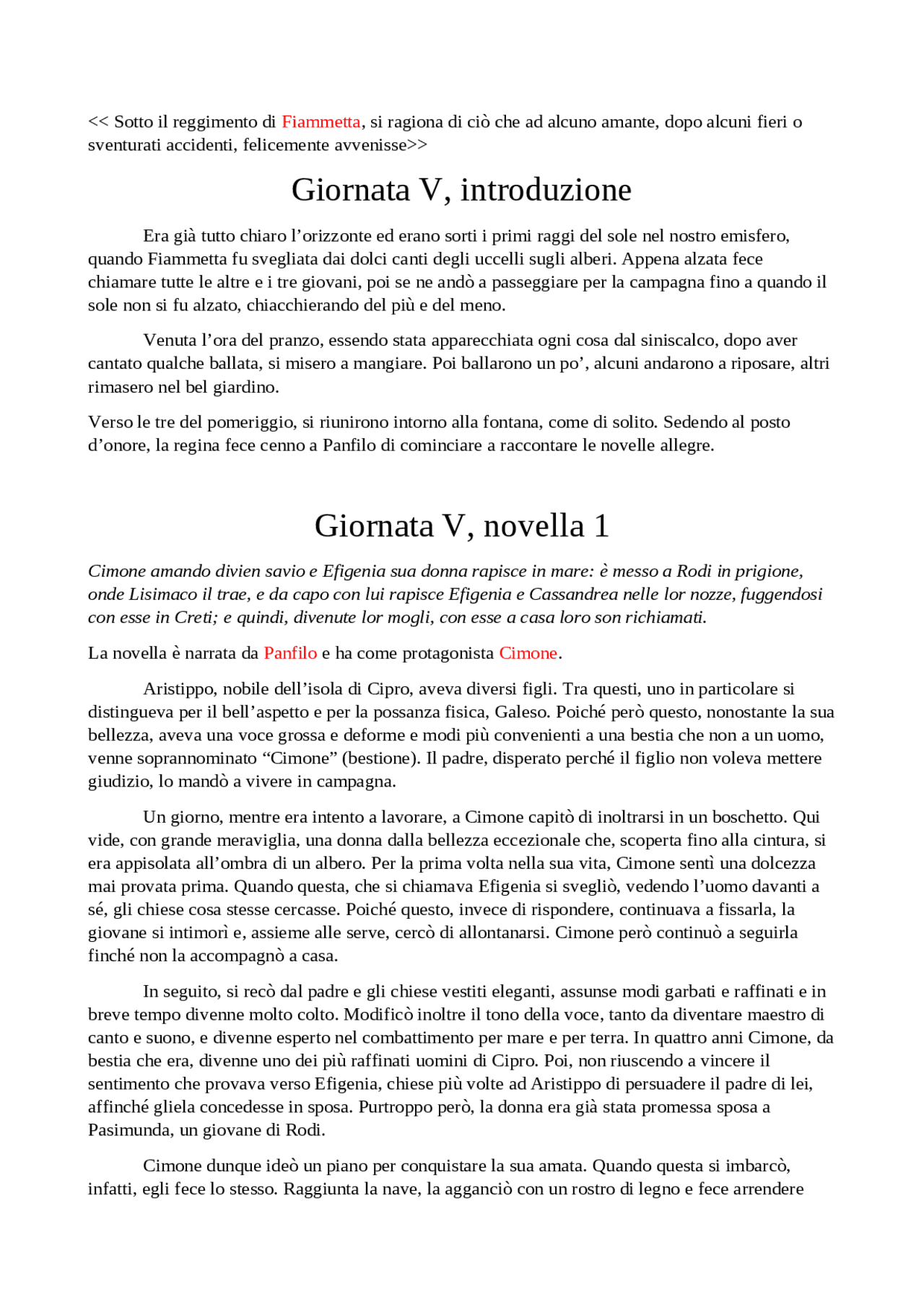 Sintesi Della Giornata V Del Decameron Docsity