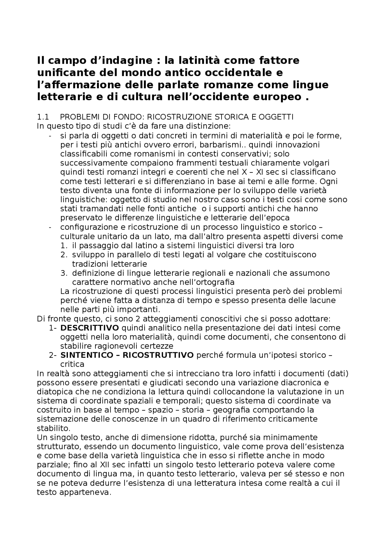 Origini Romanze Asperti Docsity
