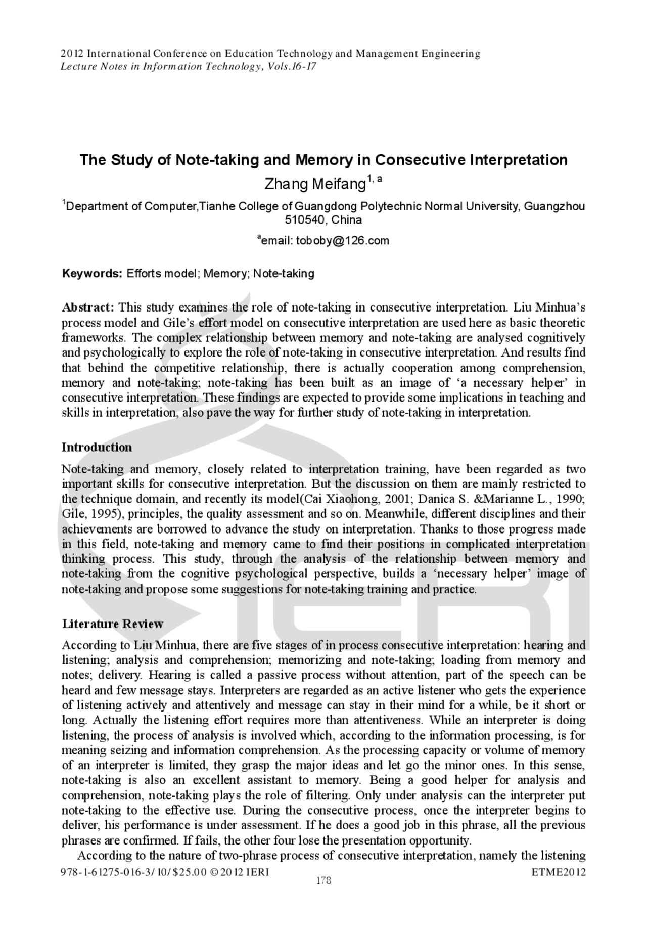 The study of note taking and memory in consecutive interpreting in Interpreting - Docsity
