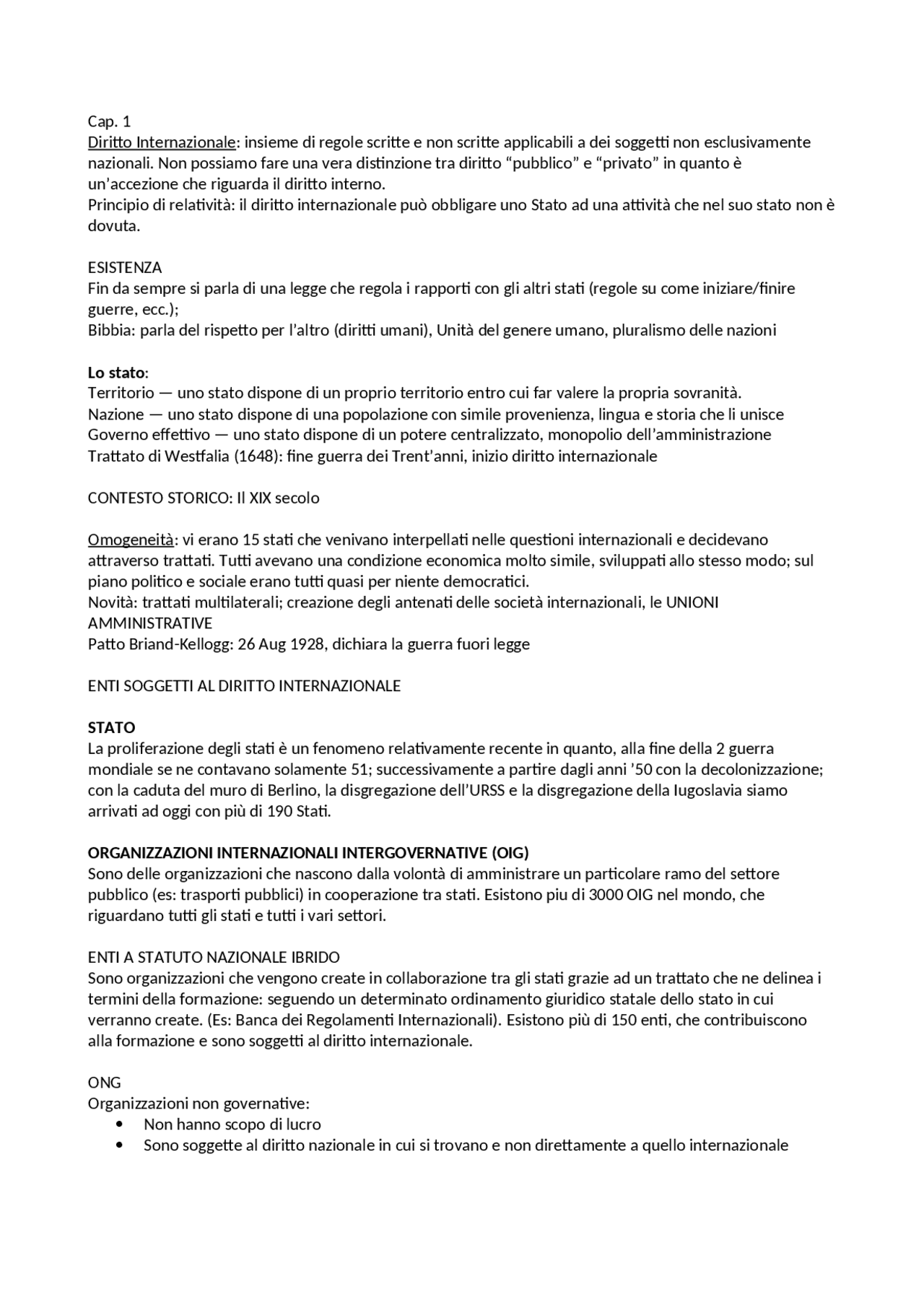 Cap1 Diritto Internazionale Docsity