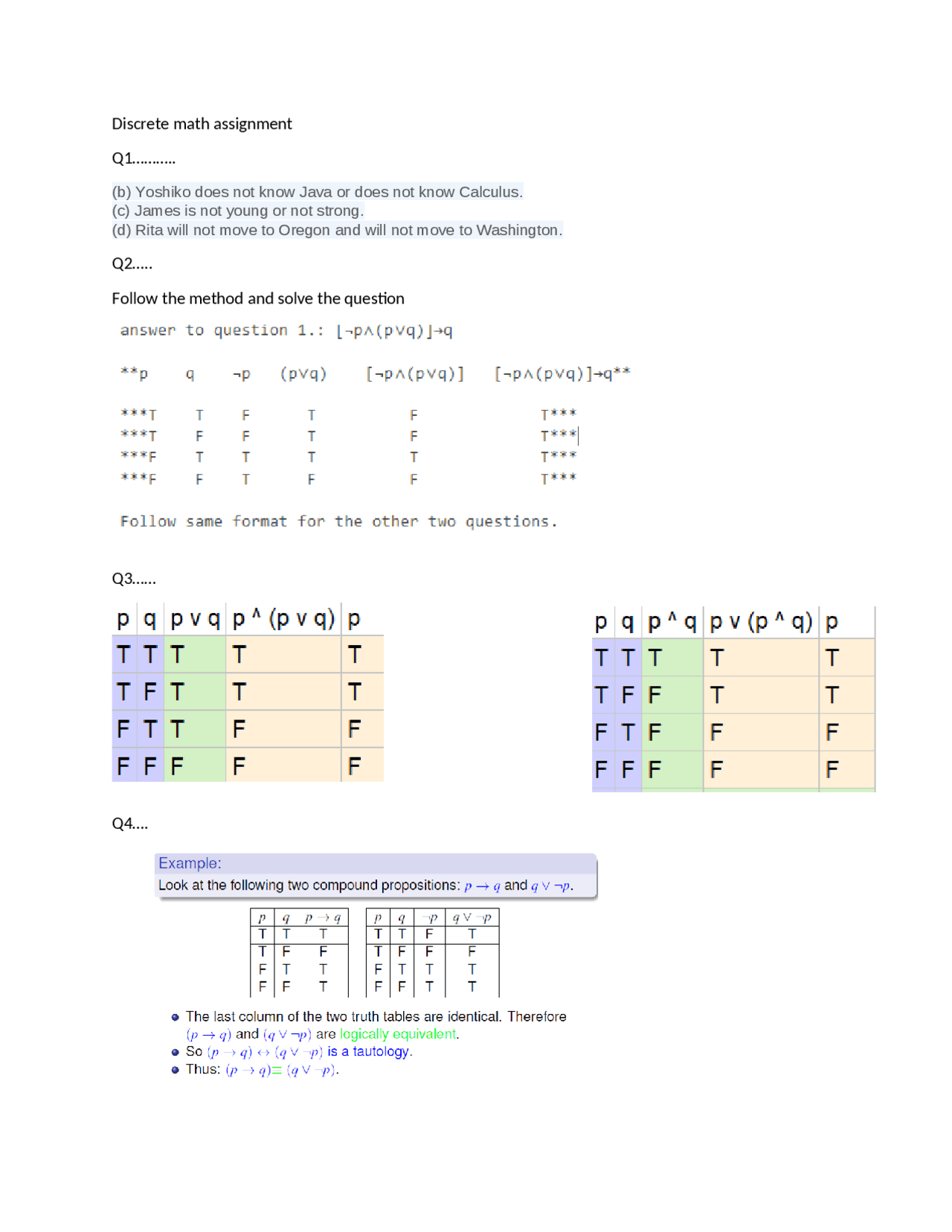 Discrete Math Assignment Docsity