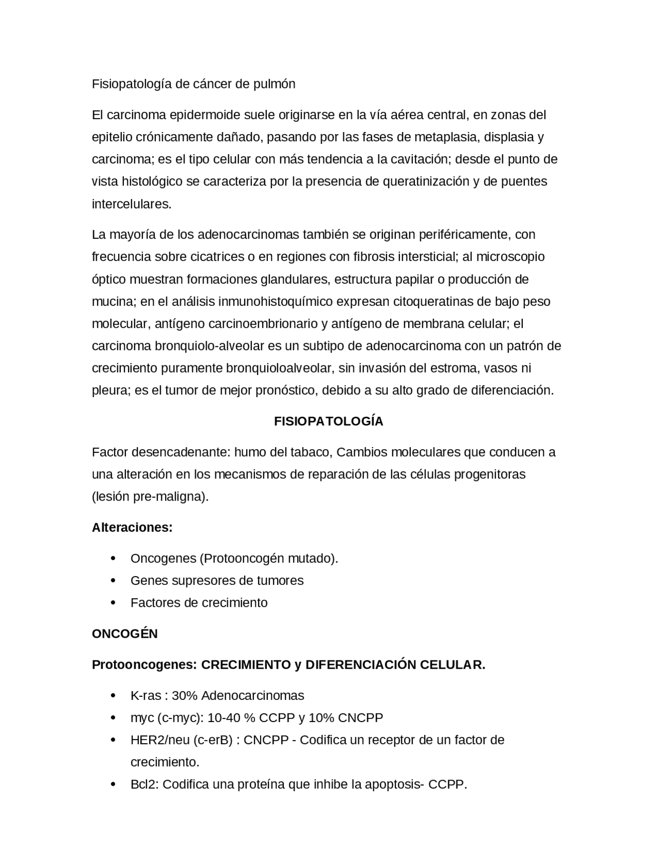 Fisiopatología Del Cáncer De Pulmón Apuntes De Patología Docsity