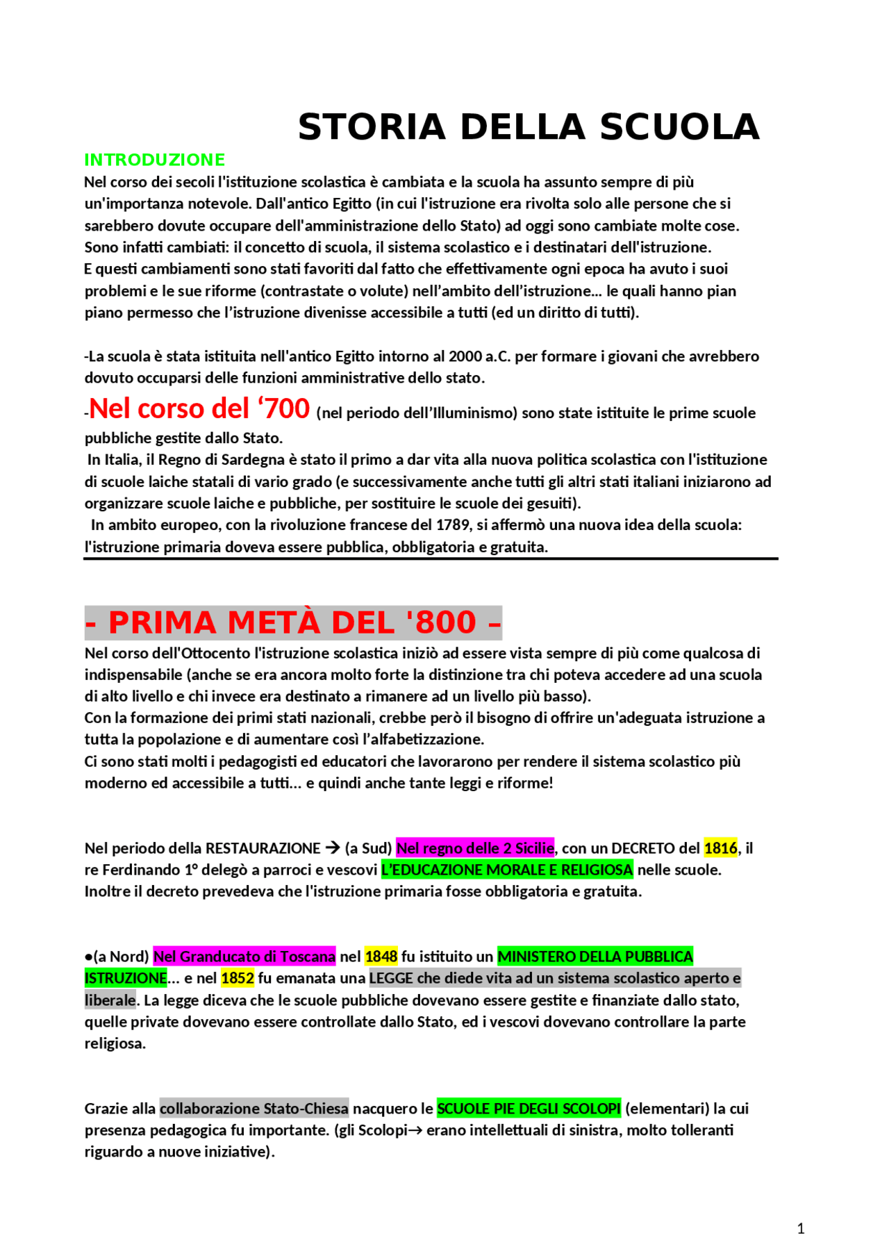 Manuale Di Storia Della Scuola Docsity