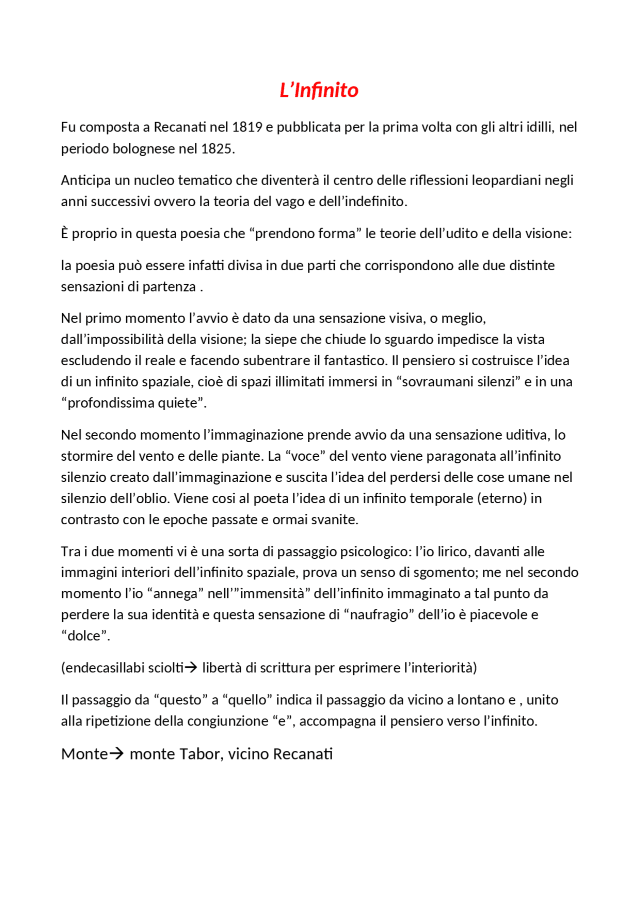 Linfinito Leopardi Docsity