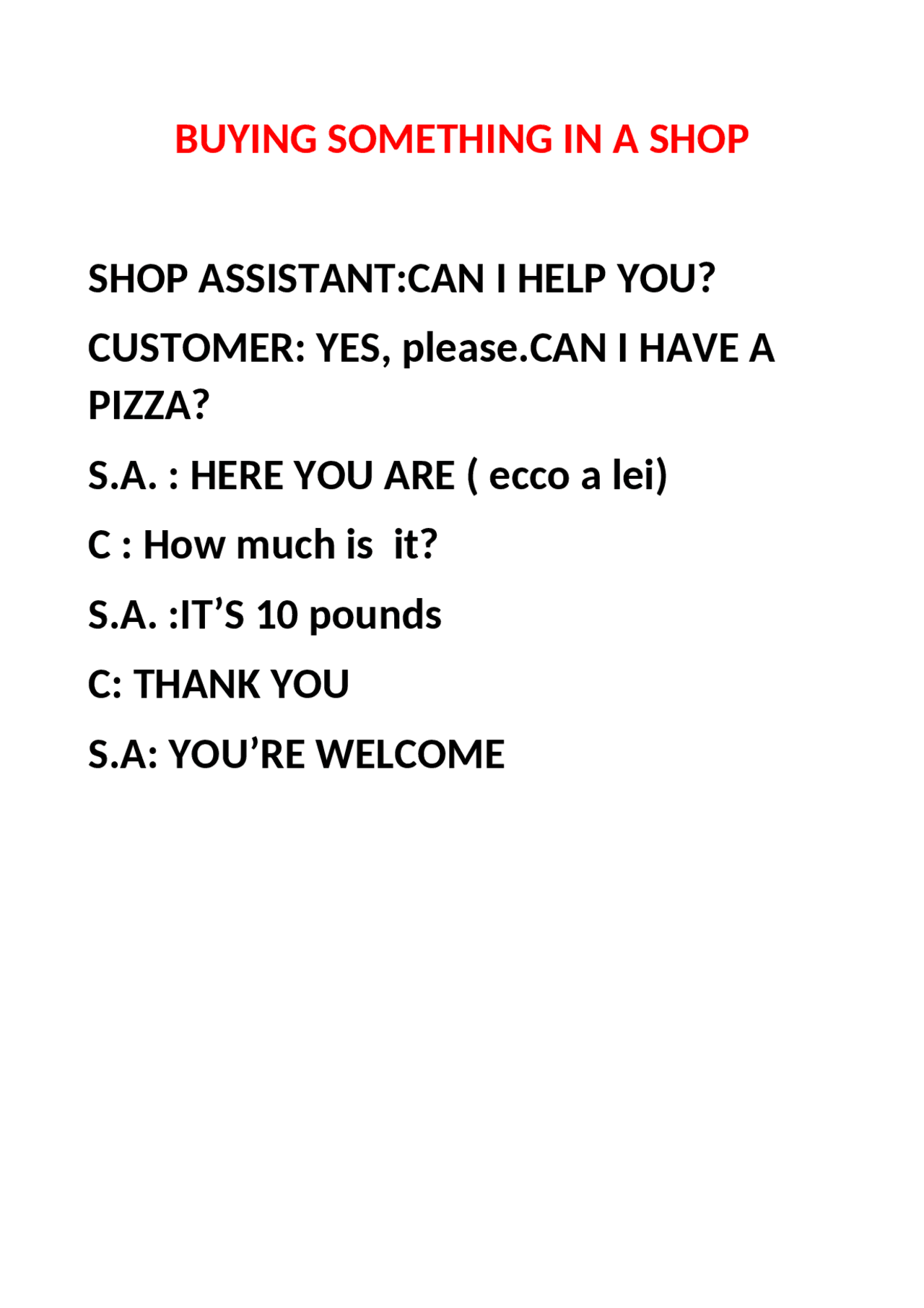 Buying something in a shop - Docsity