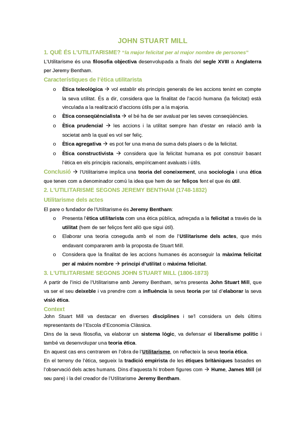 Filosofia ètica de John Stuart Mill - Docsity