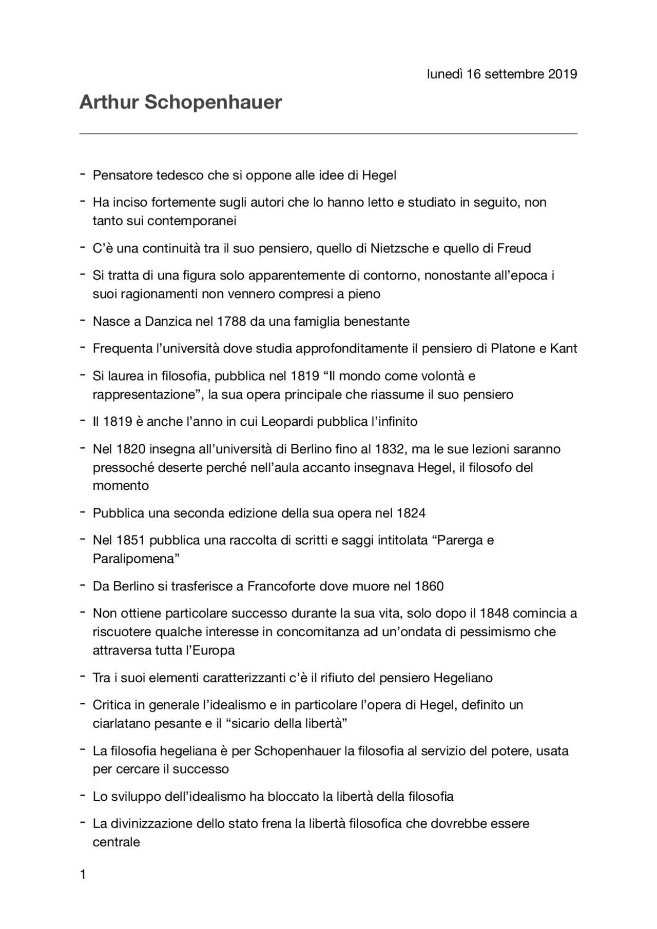 Vita e opere di Arthur Schopenhauer - Docsity