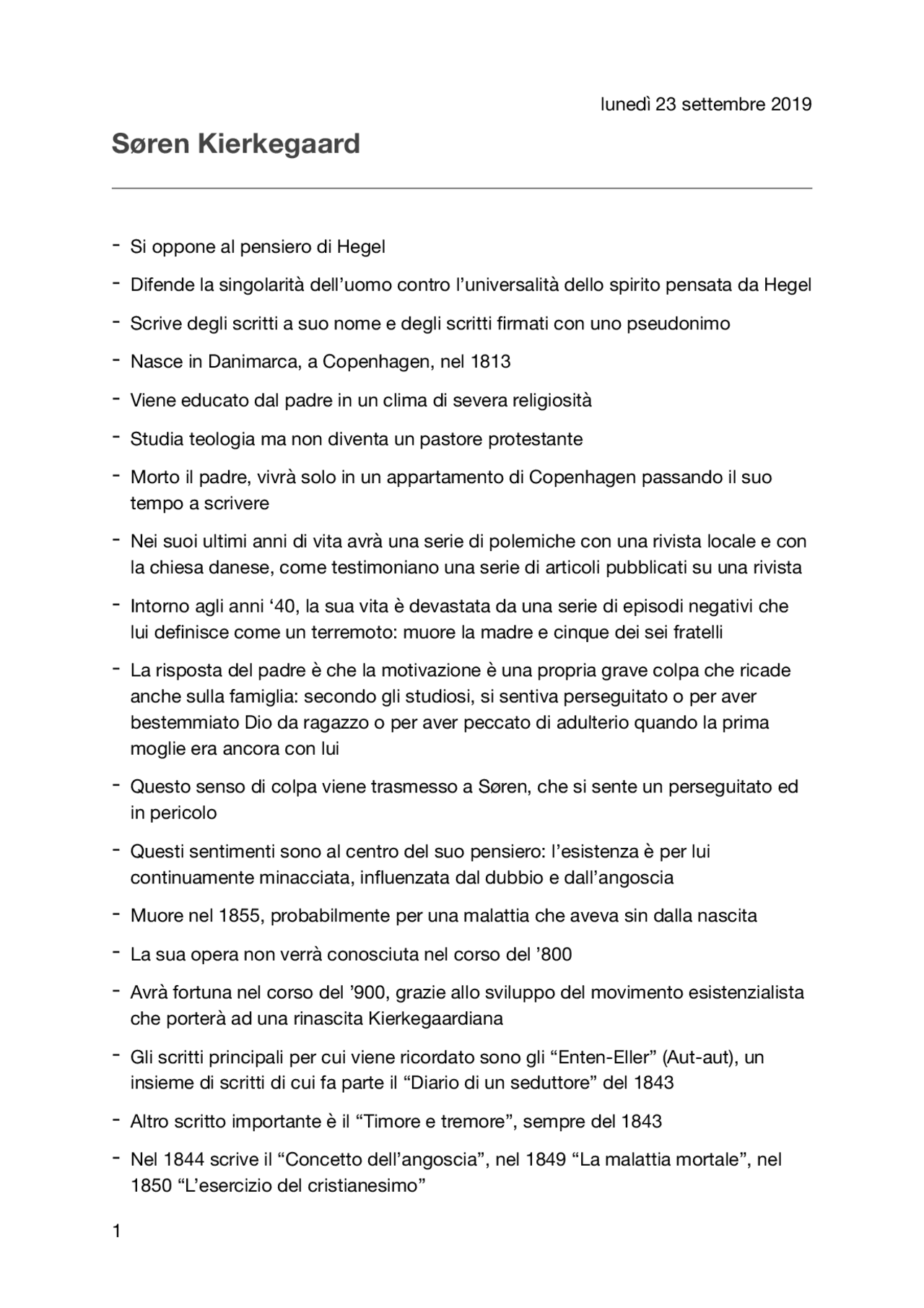 Vita E Pensiero Di Soren Kierkegaard Docsity